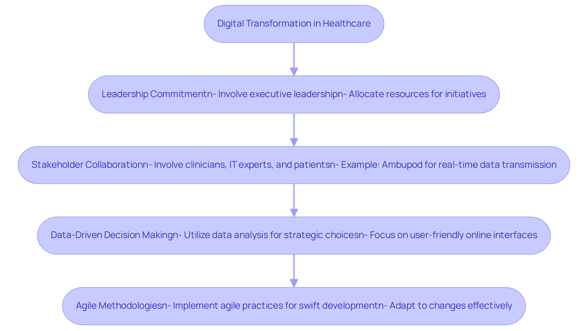 Each box represents a strategy in the digital transformation process, with arrows indicating the flow from the overall goal to individual strategies.