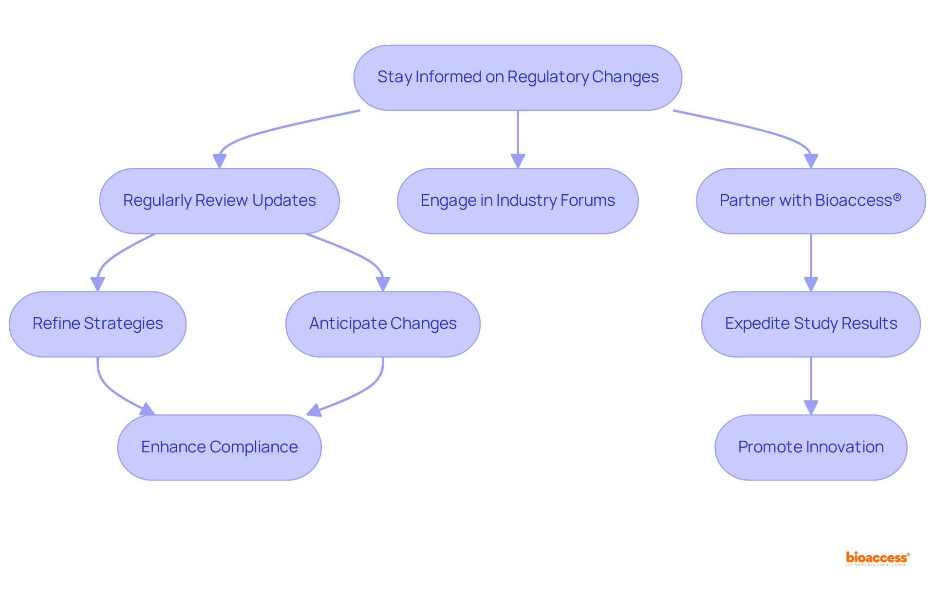 Follow the flow from staying informed at the top, through actions that help firms adapt and thrive in the regulatory landscape. Each step leads to outcomes that enhance compliance and innovation.