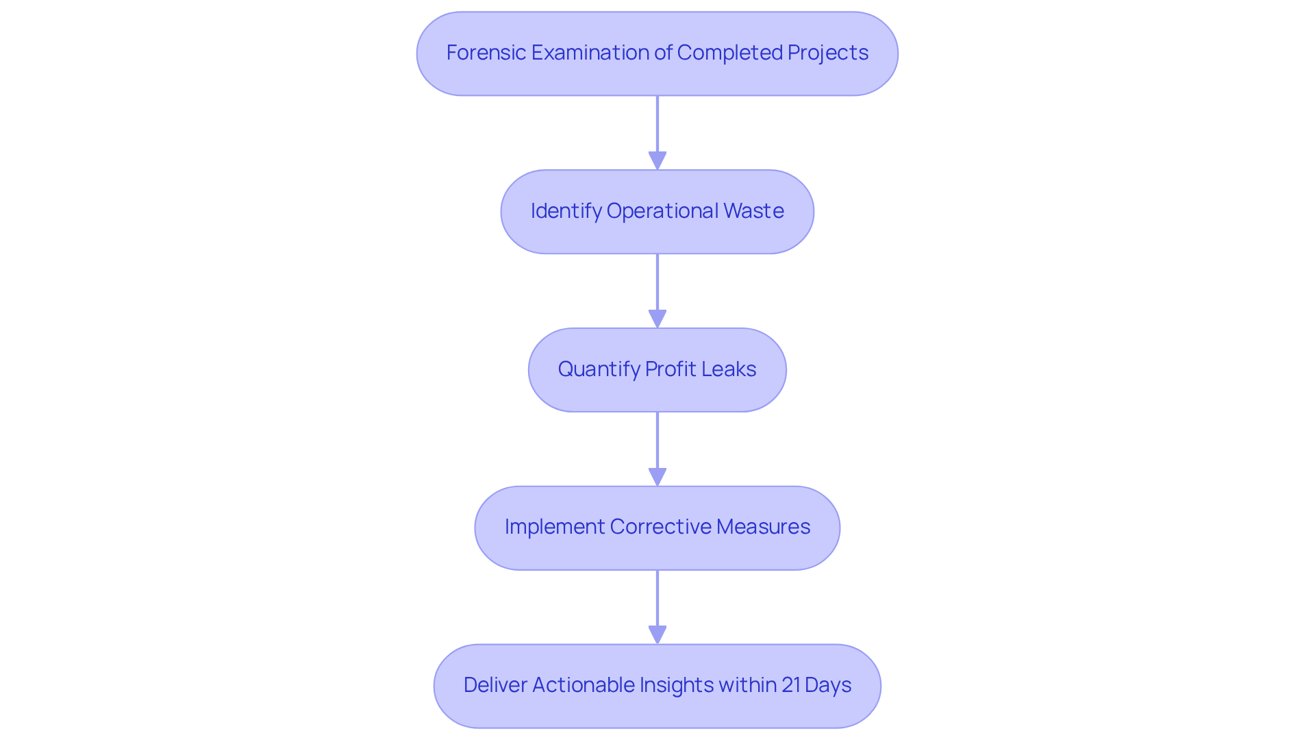Follow the arrows to see how the Waste Autopsy™ service works step by step, from examining projects to delivering insights - each step builds on the previous one.