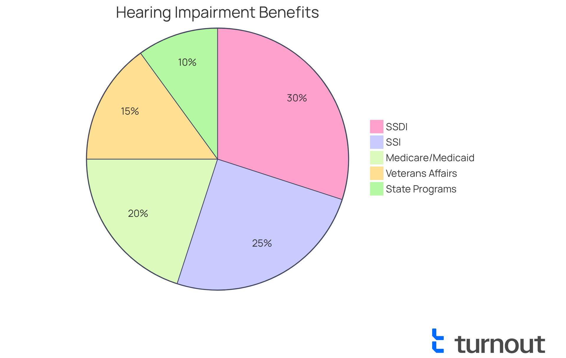 Each segment of the pie chart represents a different government benefit available for individuals with hearing impairments. The size of each segment indicates the importance or focus of that benefit in providing support.