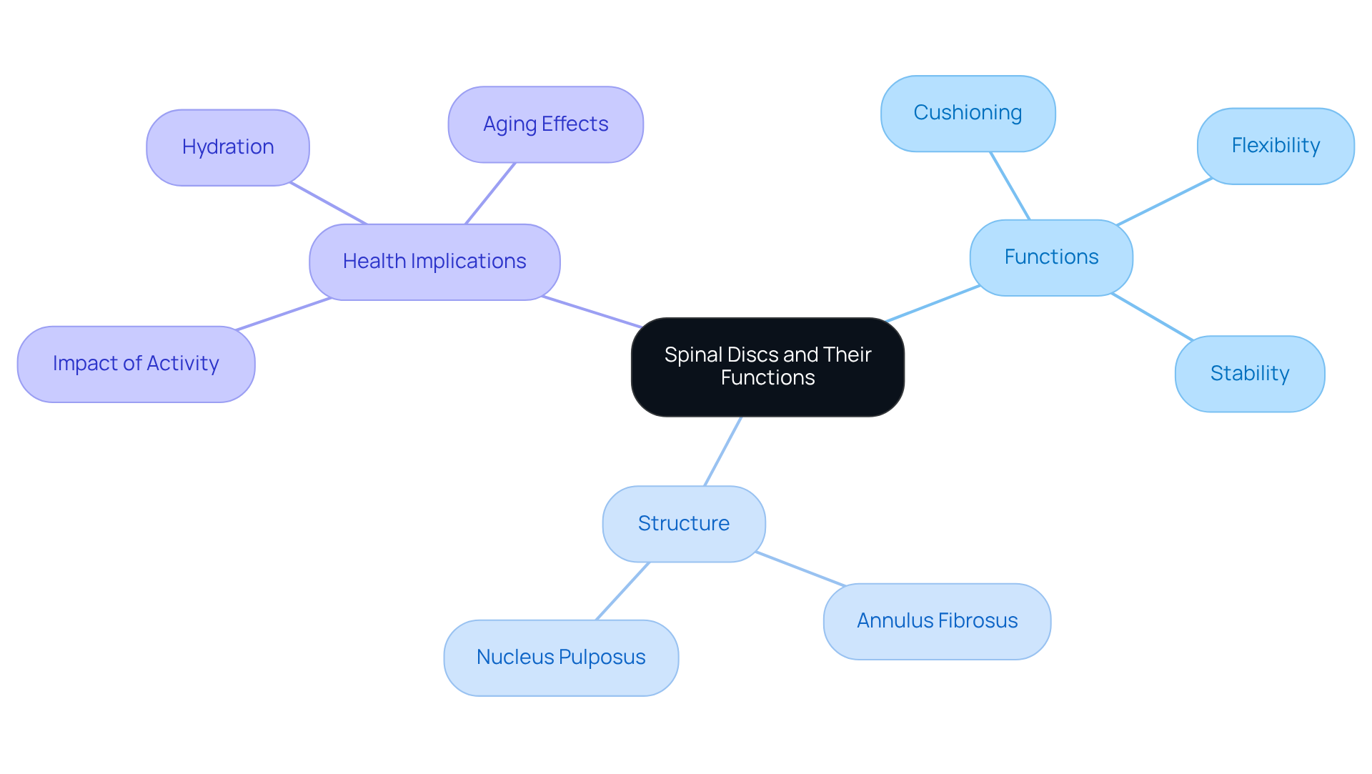 This mindmap starts with the main topic of spinal discs at the center. From there, you can explore their functions, structure, and how lifestyle choices affect spinal health. Each branch leads to important details, making it easy to see how everything connects. This mindmap starts with the main topic of spinal discs at the center. From there, you can explore their functions, structure, and how lifestyle choices affect spinal health. Each branch leads to important details, making it easy to see how everything connects.