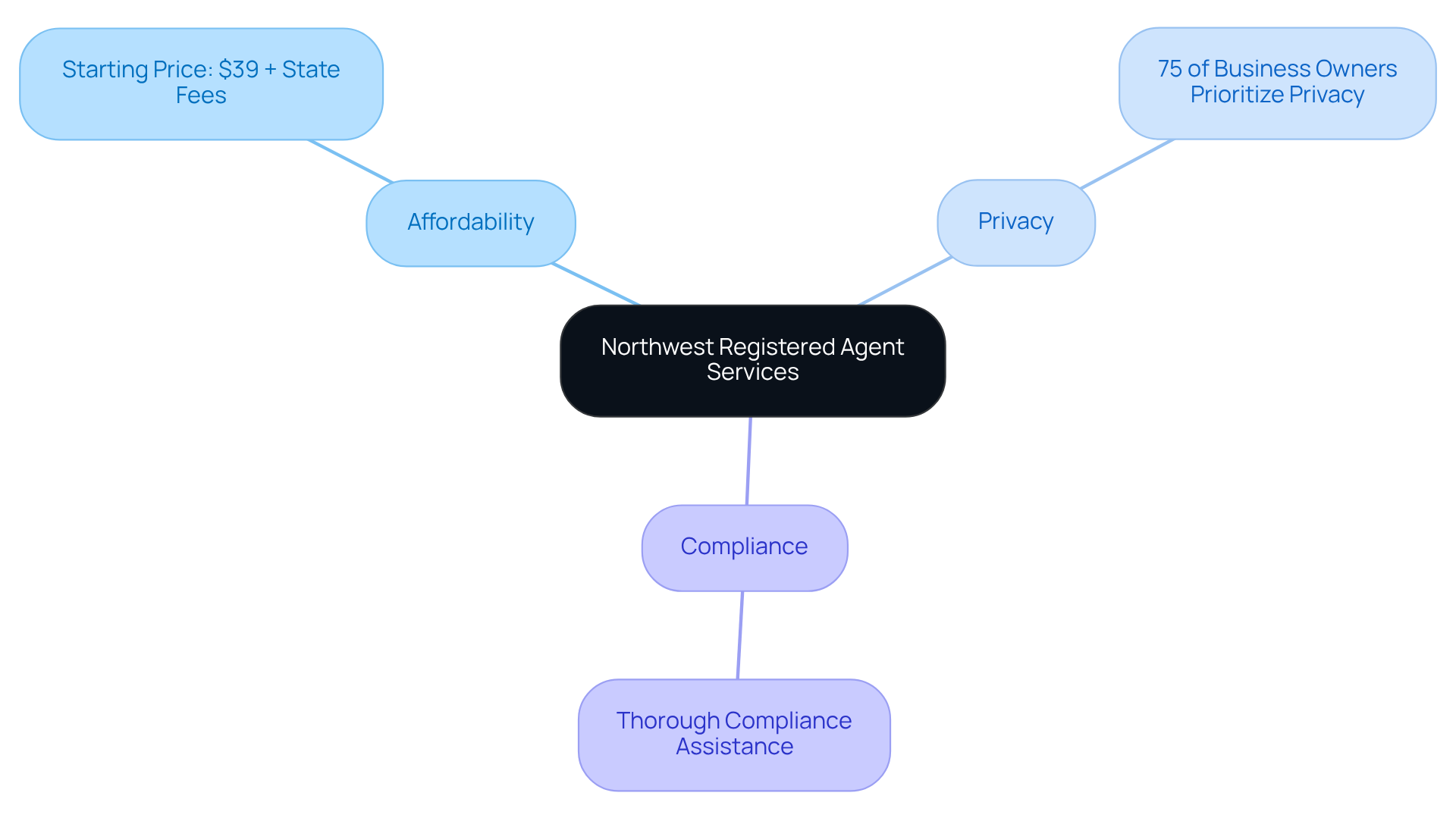 The central node represents Northwest Registered Agent, while the branches show key themes important for entrepreneurs. Each theme highlights specific aspects that make their services valuable.