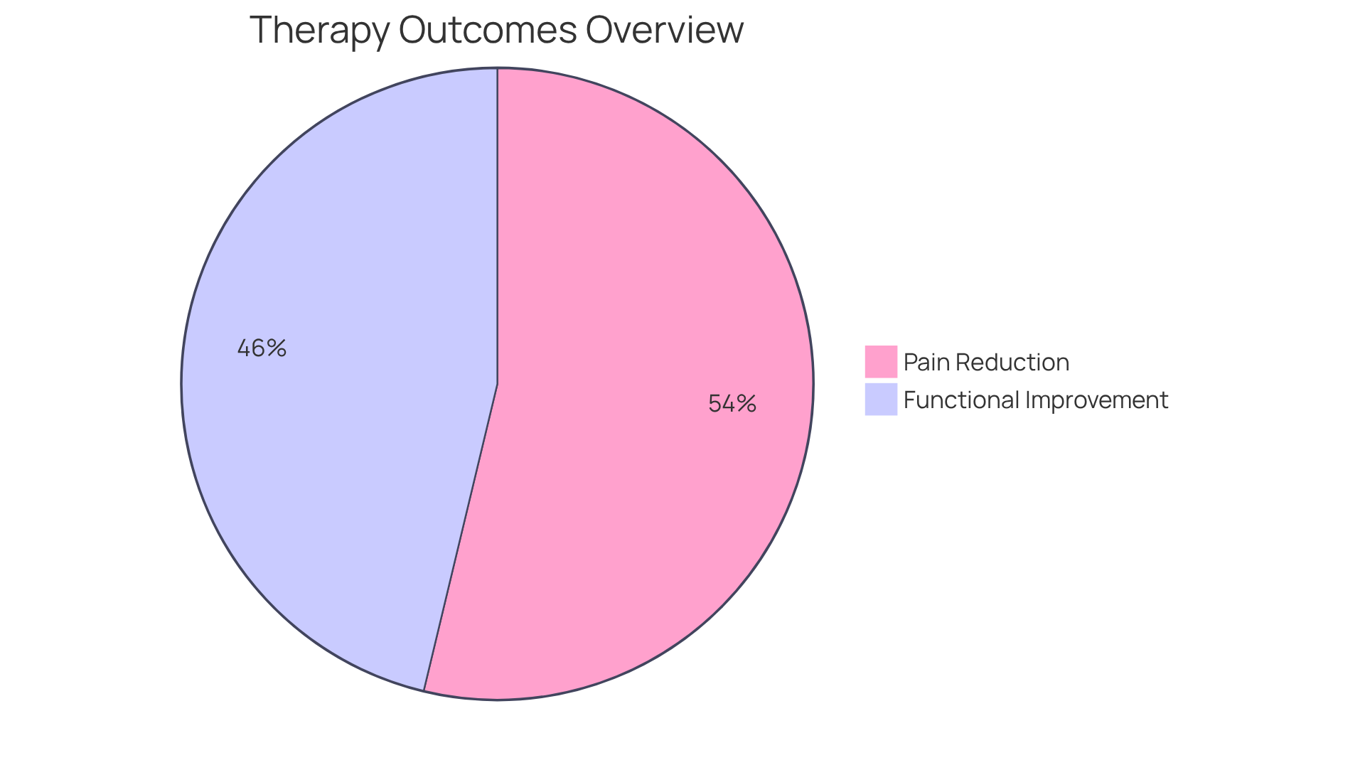 This pie chart shows how many people benefit from tailored therapy at Nuffield Clinic. The blue slice represents those who see functional improvement, while the green slice shows those who experience pain reduction. The bigger the slice, the more people reported these positive outcomes!