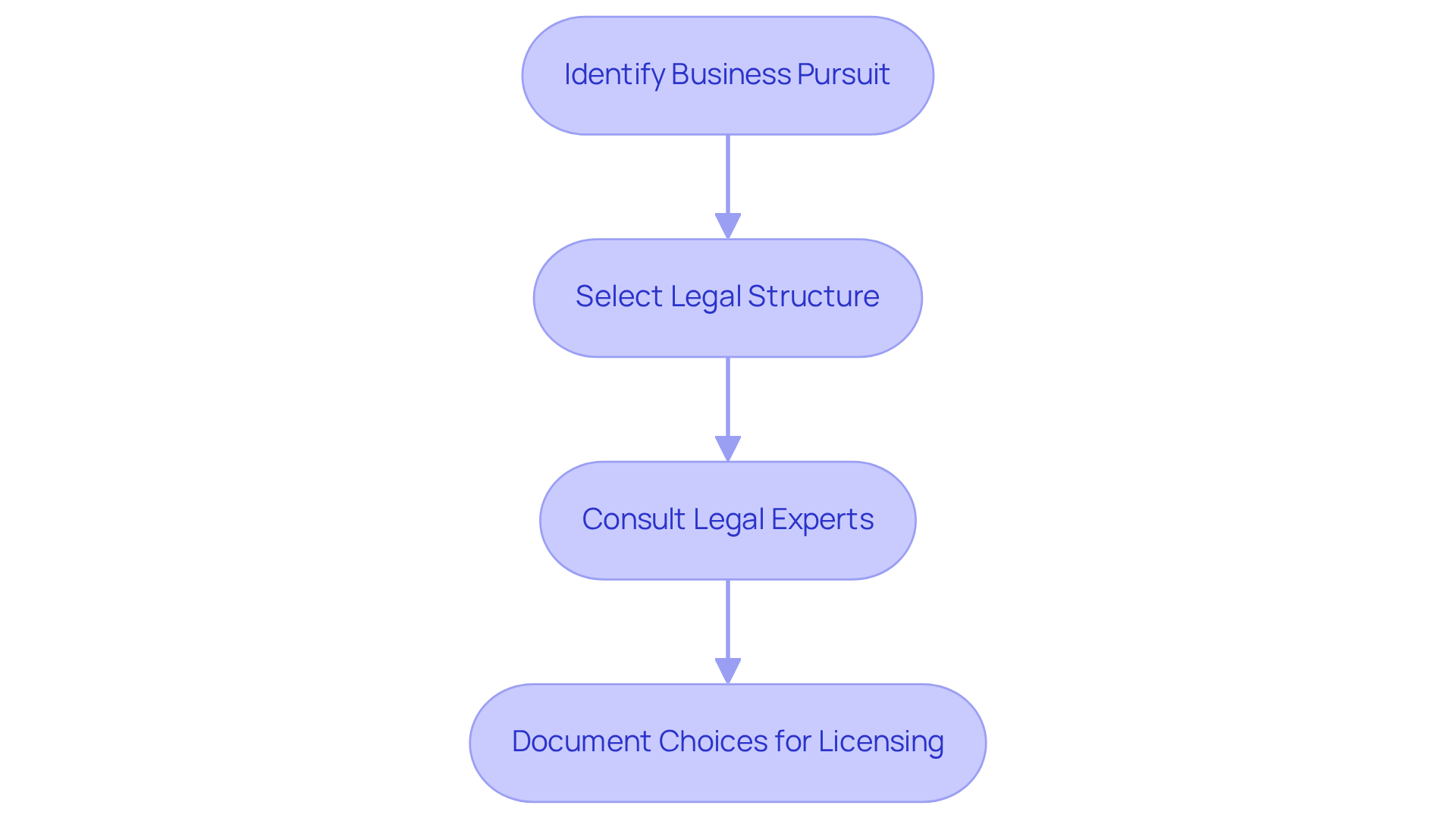 Each box represents a step in the process of setting up your business. Follow the arrows to see how to move from identifying your business type to documenting your choices.