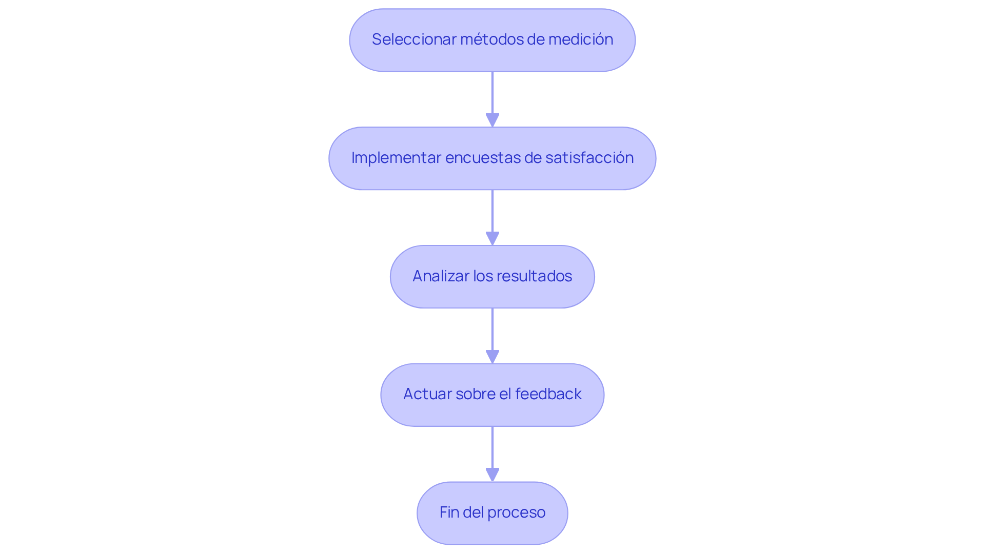 Cada paso representa una etapa en el proceso de medición de la satisfacción del cliente. Sigue las flechas para ver cómo se avanza de un paso al siguiente.