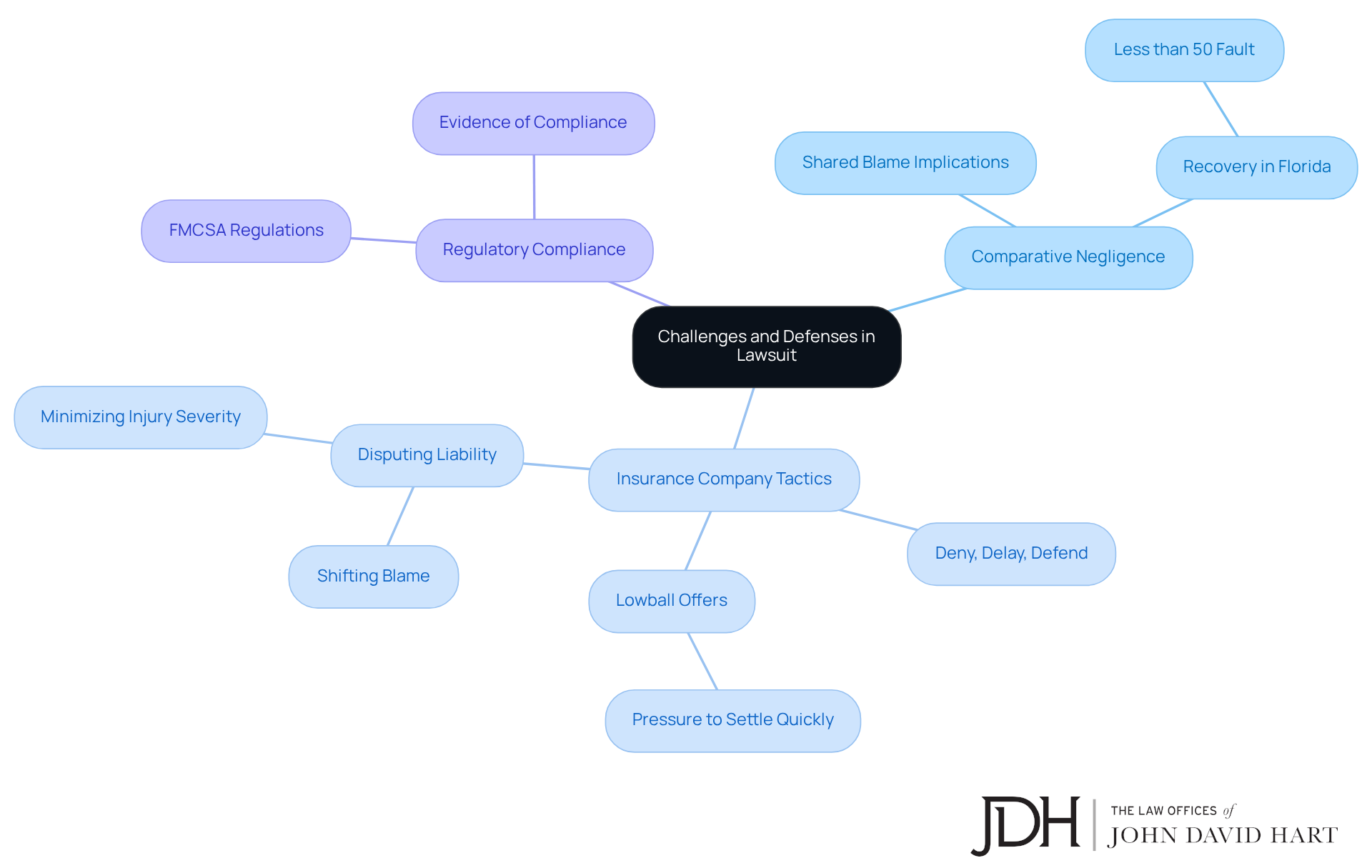 The central node represents the main theme of the lawsuit challenges. Each branch shows a specific challenge, with further details on how they impact your case. This helps you visualize the complexities and prepare accordingly.