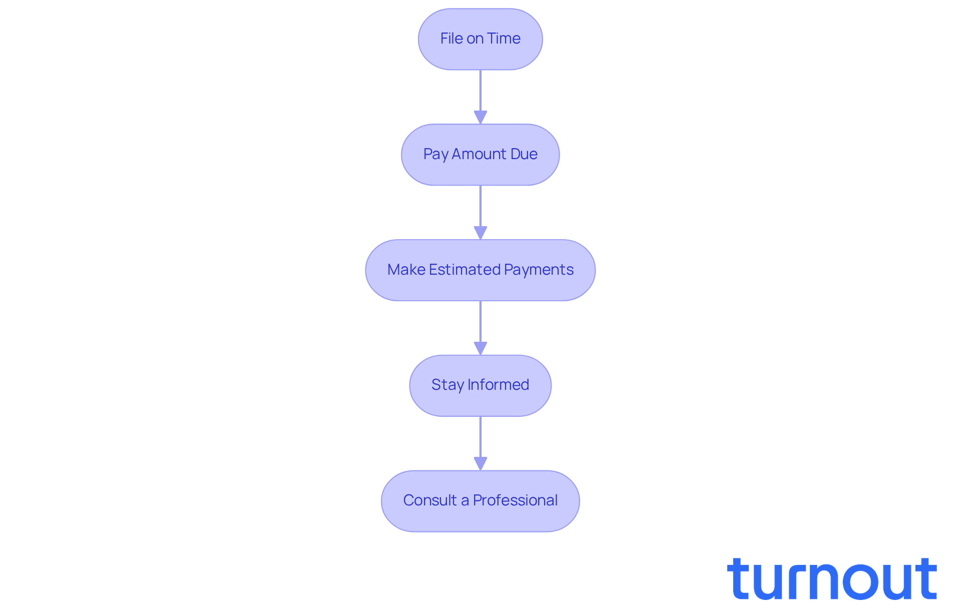 Each box represents a strategy you can use to avoid tax penalties. Follow the arrows to see how these steps connect and help you stay compliant with tax laws.