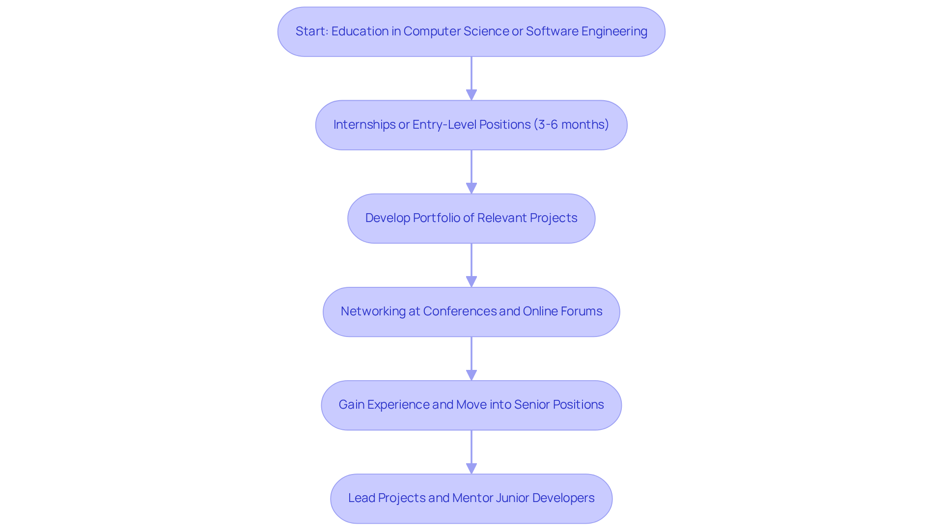 Follow the flow from education all the way to senior roles. Each box represents a key step in your journey, and the arrows show how one step leads to the next.