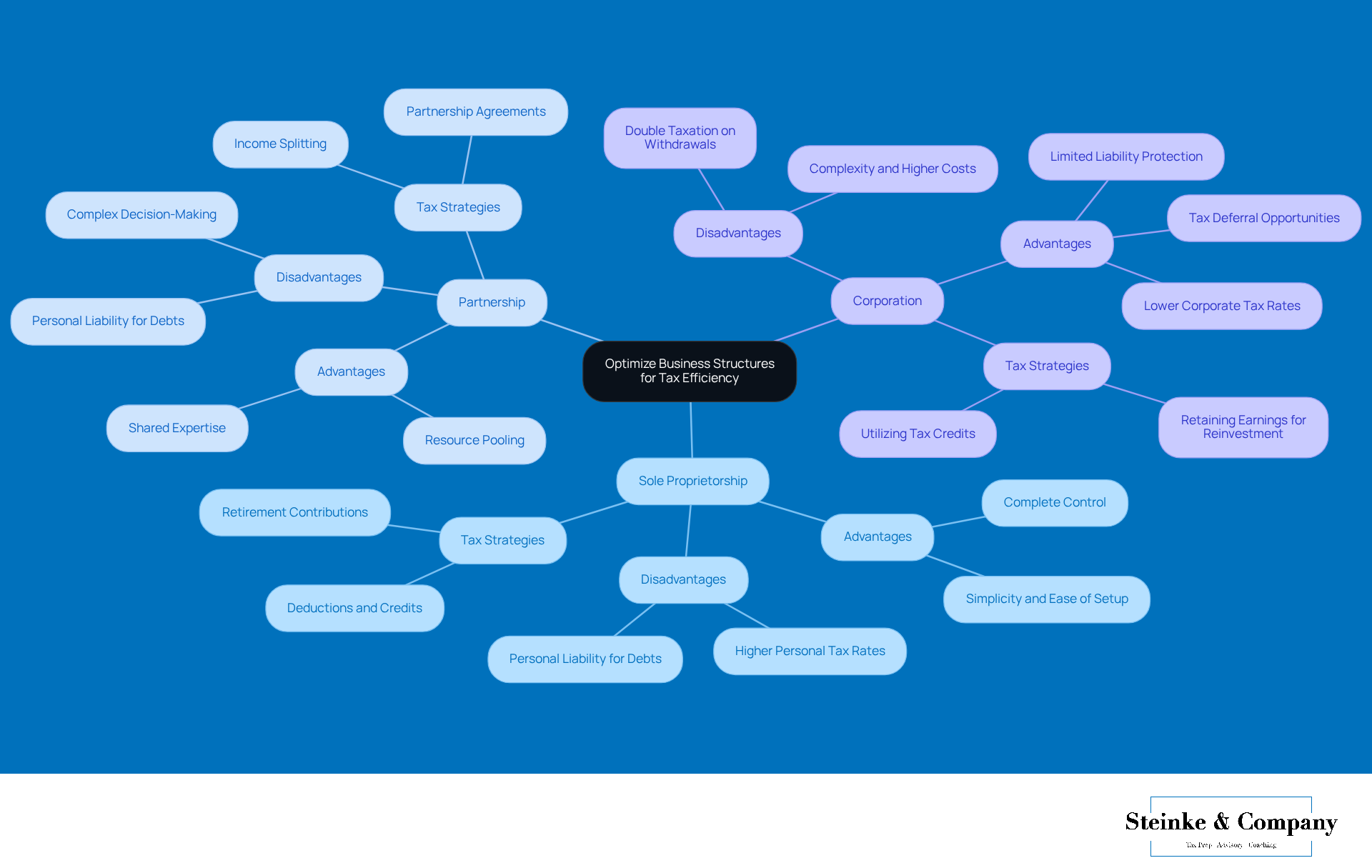 The center of the mindmap shows the main topic. The branches represent different business structures, while the sub-branches detail the specific tax implications and strategies associated with each structure. Use this map to see how business decisions can impact your tax situation. The center of the mindmap shows the main topic. The branches represent different business structures, while the sub-branches detail the specific tax implications and strategies associated with each structure. Use this map to see how business decisions can impact your tax situation.