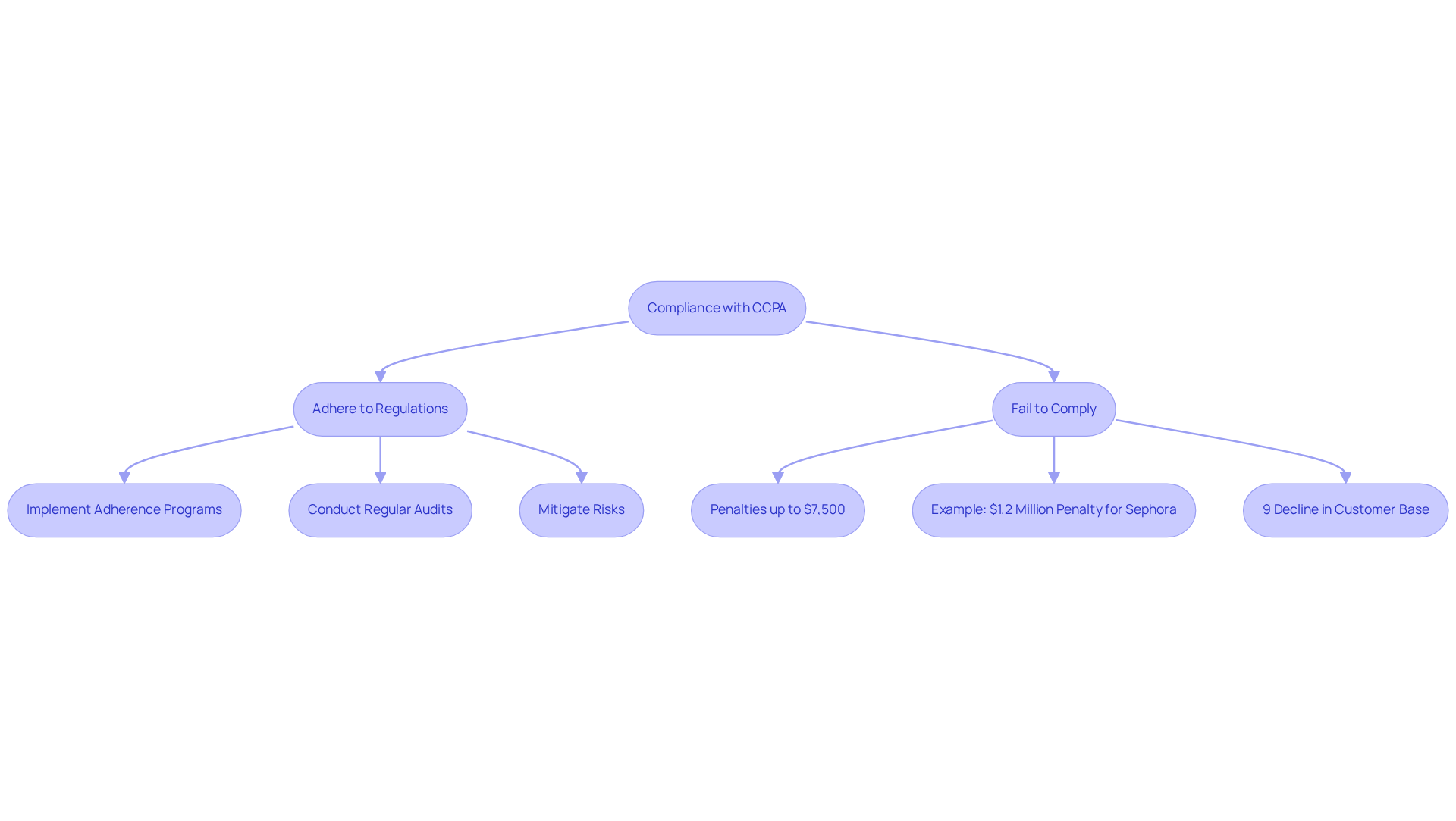Follow the flowchart to see the steps businesses can take to comply with CCPA and the potential consequences of failing to do so. Each path shows how adherence can protect against penalties and maintain customer trust.