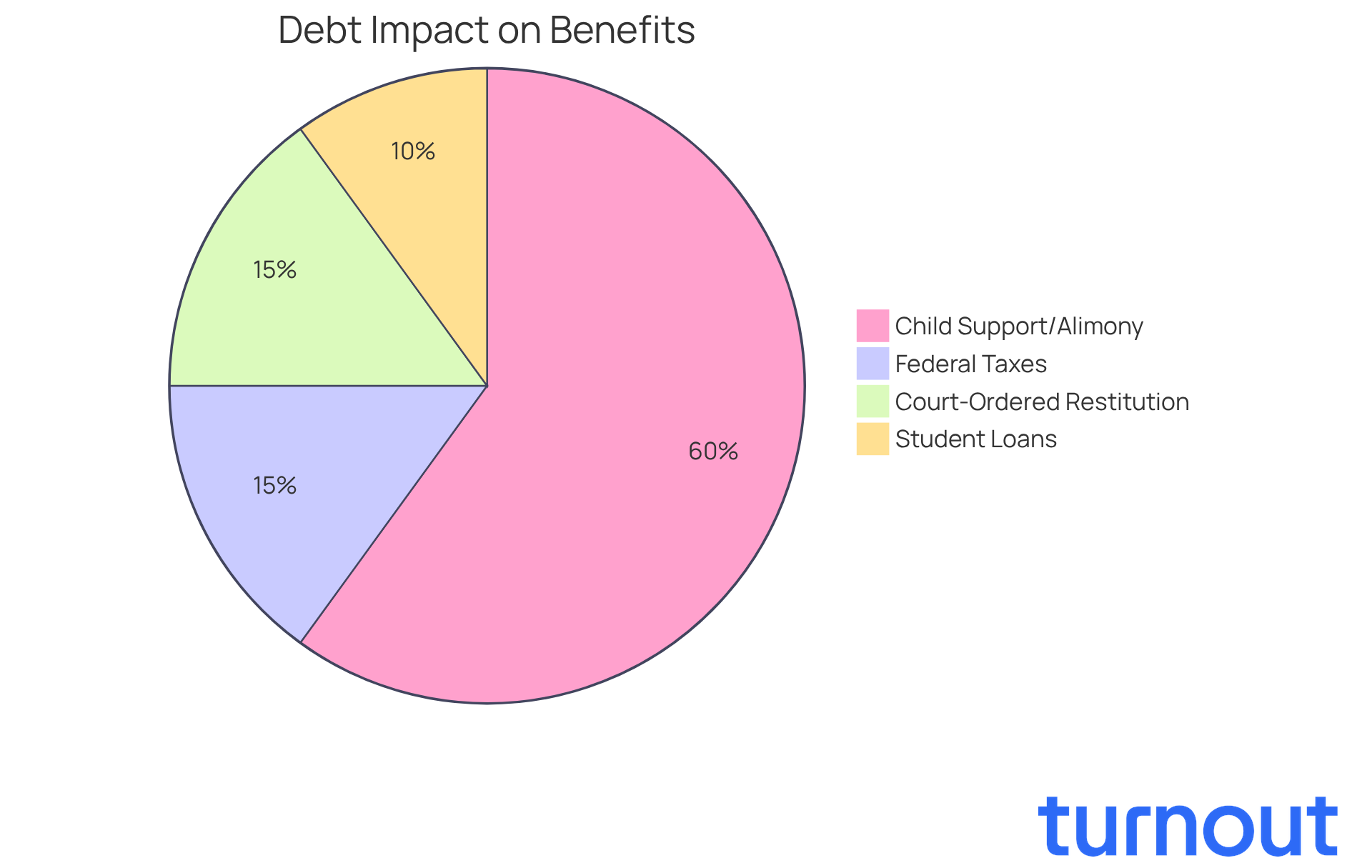 Each slice of the pie shows a type of debt that can affect your Social Security benefits. The larger the slice, the more significant the impact of that debt type on your financial stability.