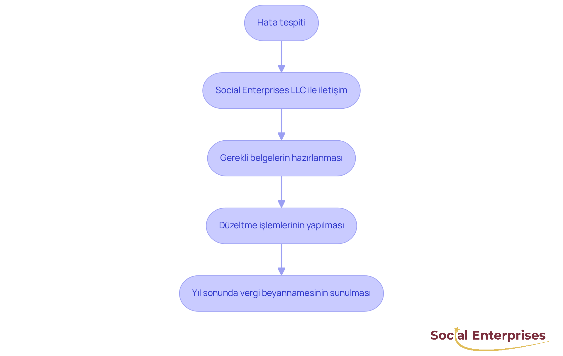 Her kutu bir adımı temsil eder ve oklar, sürecin nasıl ilerlediğini gösterir. Hata tespitiyle başlayıp, düzeltme işleminin tamamlanmasına kadar her aşamayı takip edebilirsiniz. Her kutu bir adımı temsil eder ve oklar, sürecin nasıl ilerlediğini gösterir. Hata tespitiyle başlayıp, düzeltme işleminin tamamlanmasına kadar her aşamayı takip edebilirsiniz.