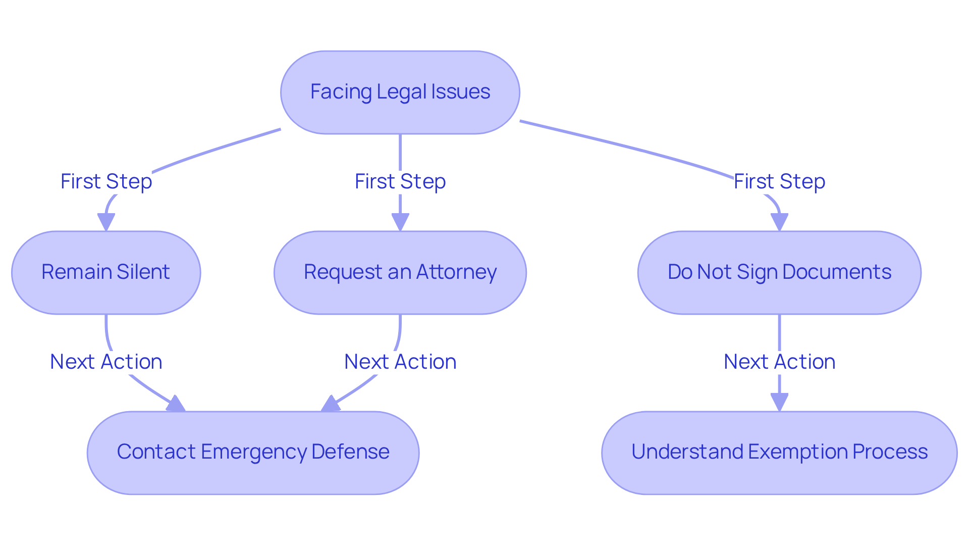 This flowchart guides you through your rights and actions if you find yourself in a legal situation. Start at the top and follow the arrows to see what steps you should take to protect yourself.