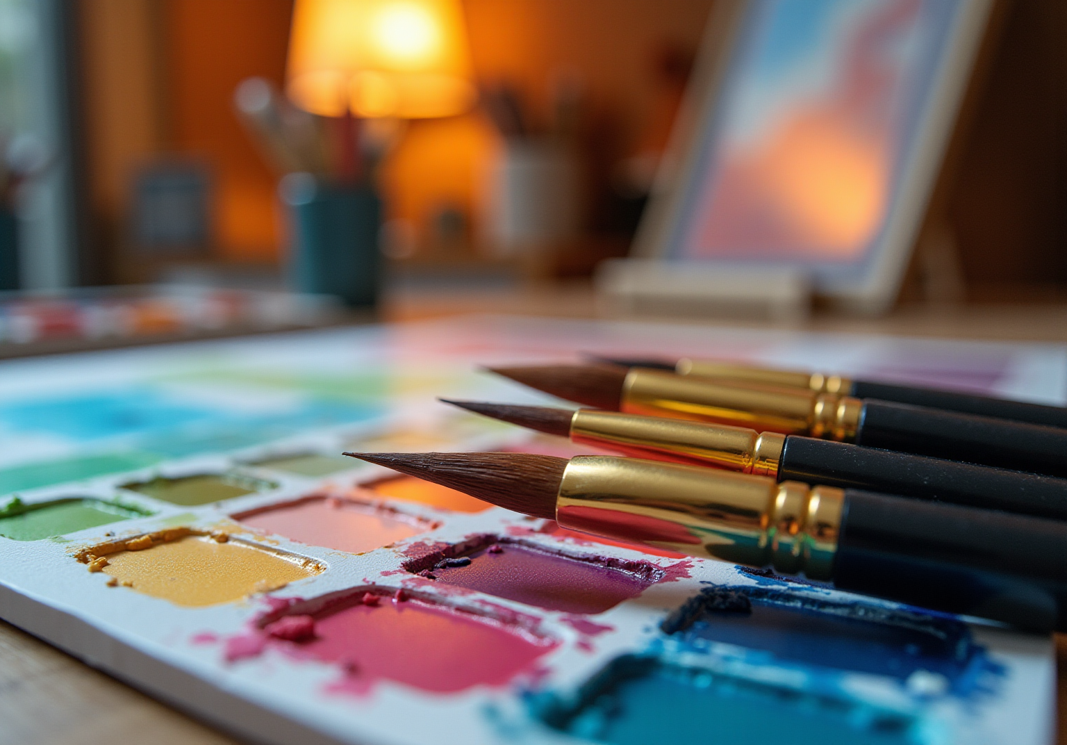 Sennelier Watercolor Brushes in an Artist's Studio Sennelier Watercolor Brushes in an Artist's Studio