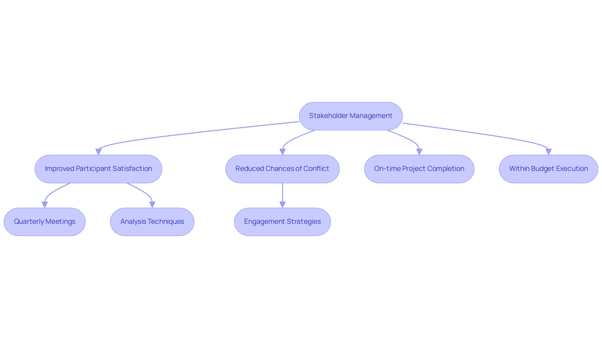 Each box represents a step or outcome in the stakeholder management process, with arrows indicating the flow of influence leading to project success.