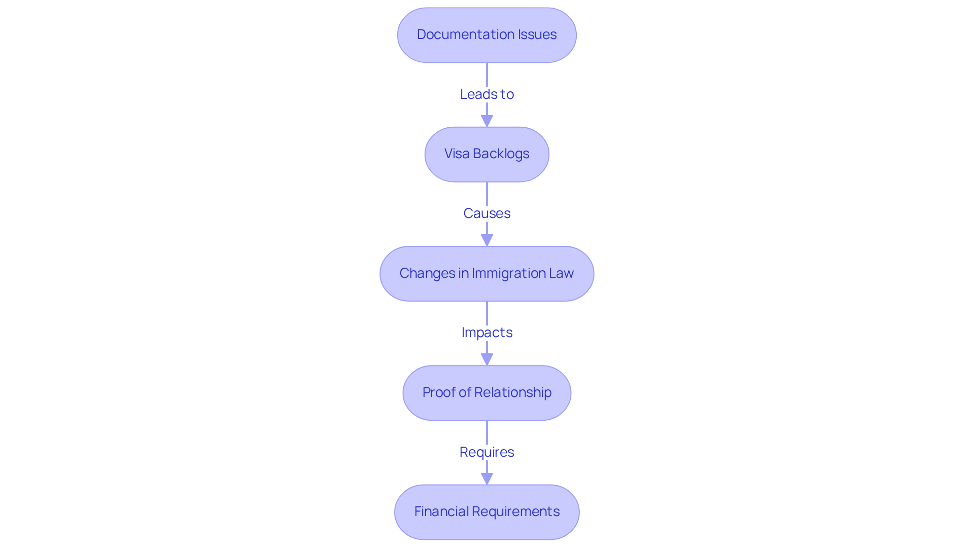 Each box represents a challenge you might face when applying for family sponsorship. Follow the arrows to see how these challenges can impact your application process.