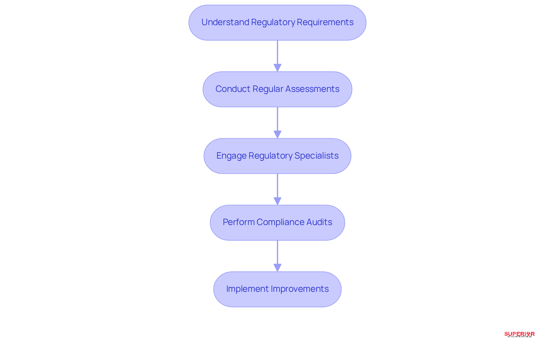 Follow the arrows to see how each step builds on the previous one, guiding healthcare facilities through the process of maintaining compliance with regulations.