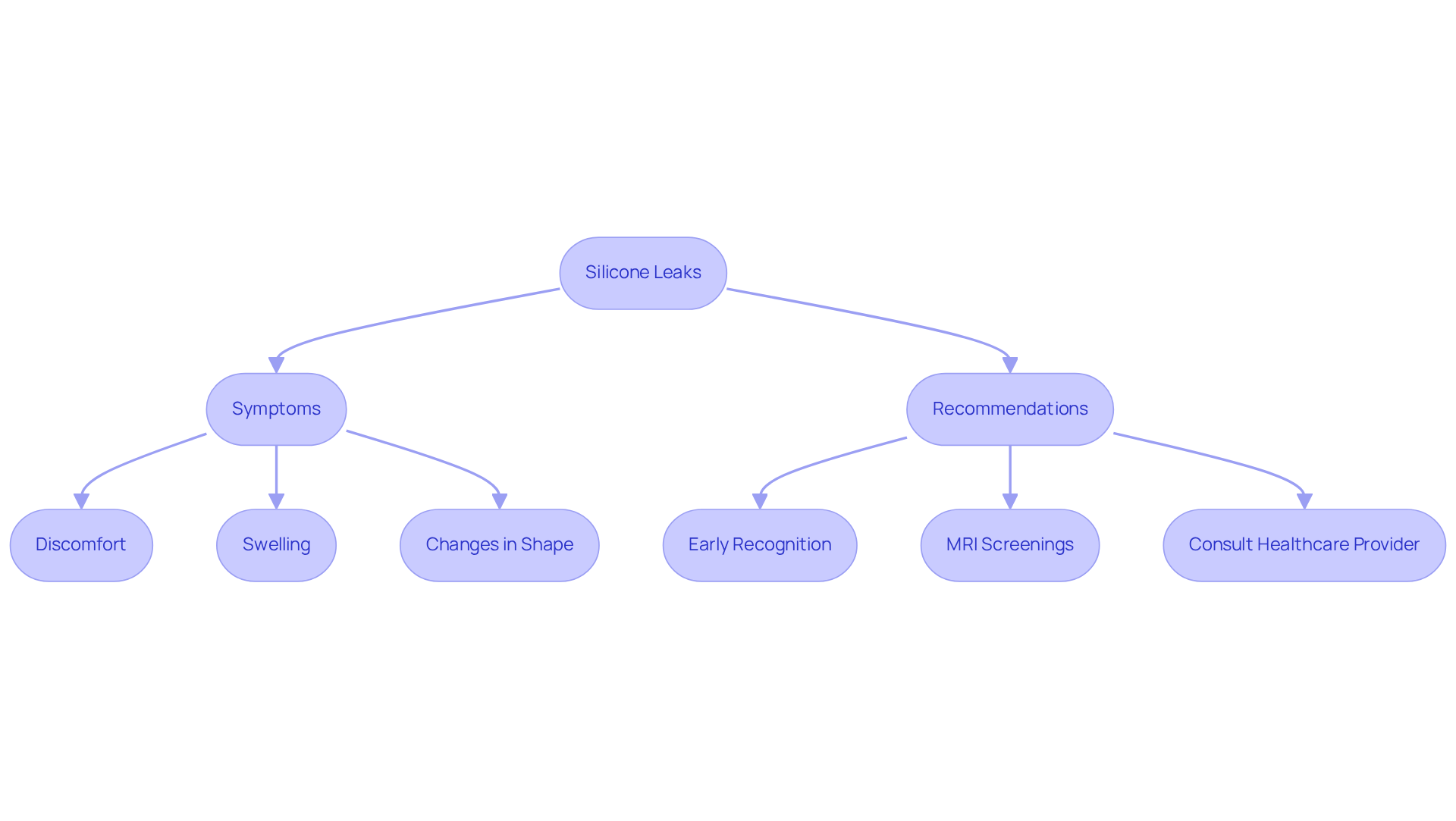 This flowchart helps you navigate the important aspects of silicone leaks. Start at the top with the main issue, then follow the arrows to see the symptoms you should watch for and the steps you can take to ensure your health and safety.