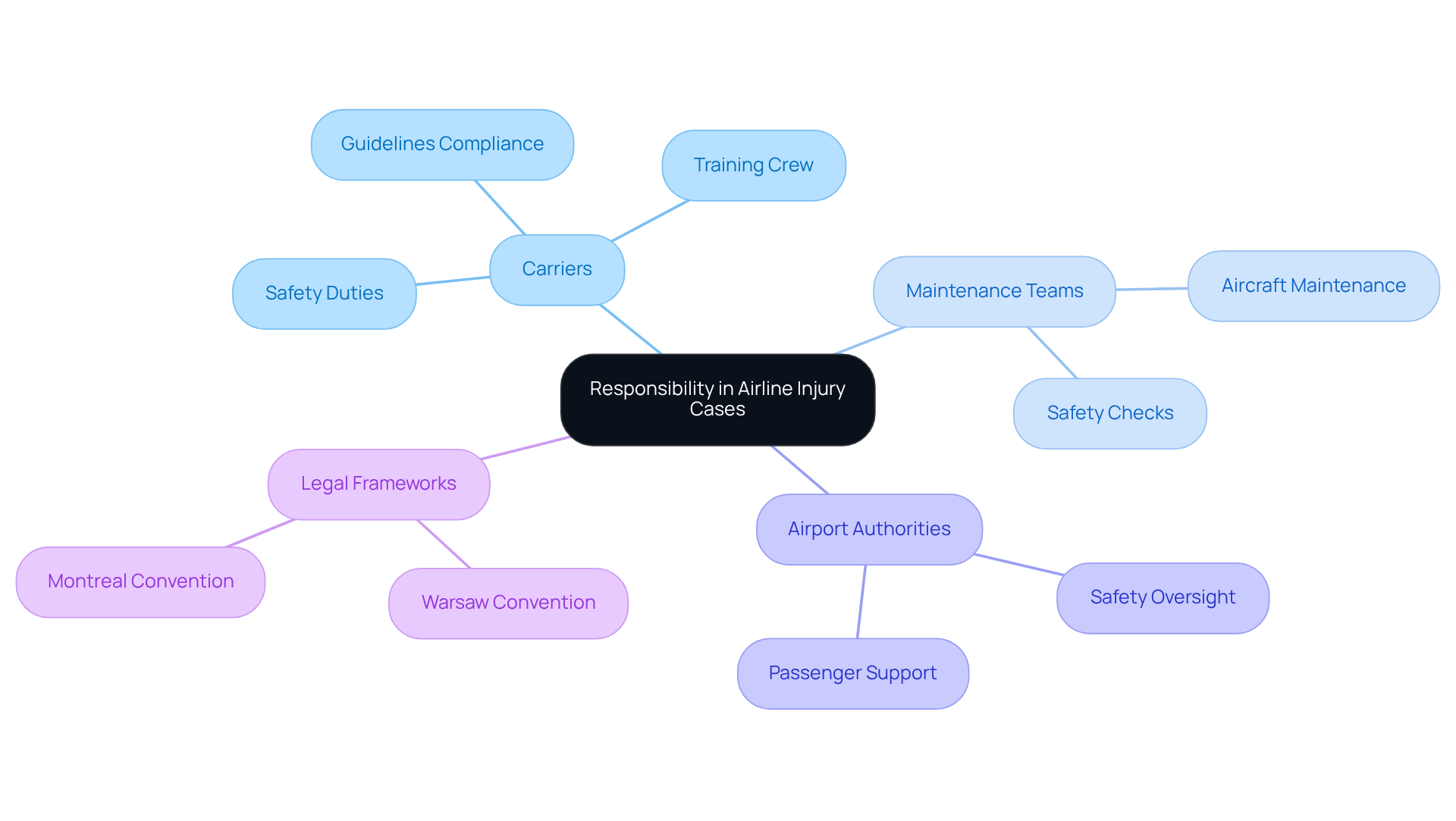 This mindmap shows the different parties involved in ensuring your safety while traveling. Each branch represents a key area of responsibility, and the sub-branches detail specific duties and legal frameworks that protect your rights.