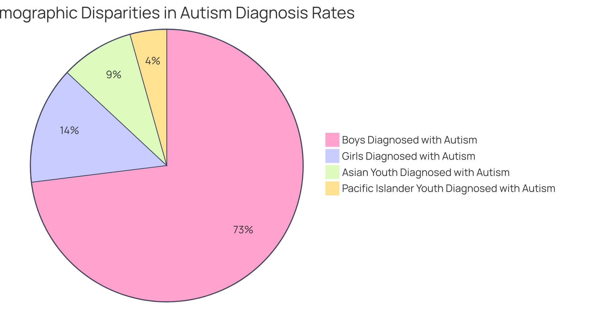 Each segment represents a demographic group's proportion of autism diagnoses, with colors indicating boys, girls, and specific ethnicities.