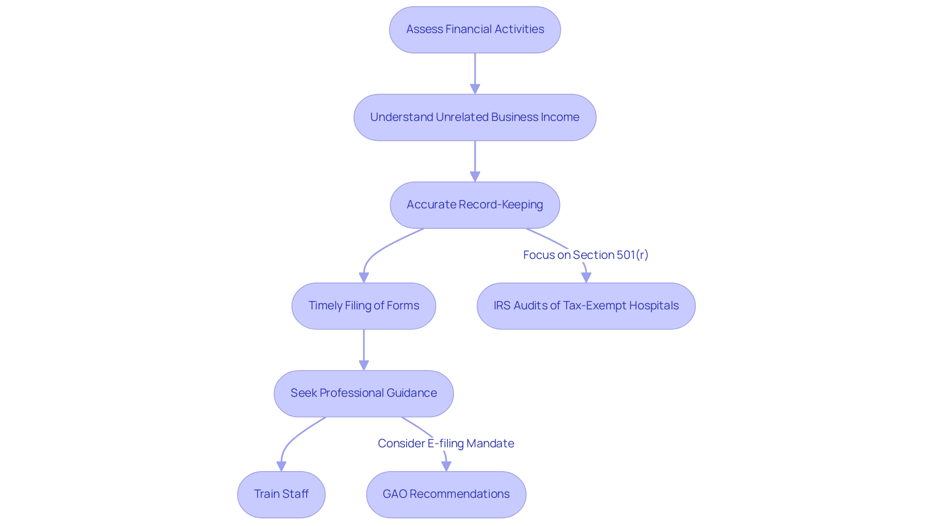 Each box represents a critical component of the compliance process, and the arrows indicate the flow of actions necessary for maintaining adherence to IRS regulations. Each box represents a critical component of the compliance process, and the arrows indicate the flow of actions necessary for maintaining adherence to IRS regulations.