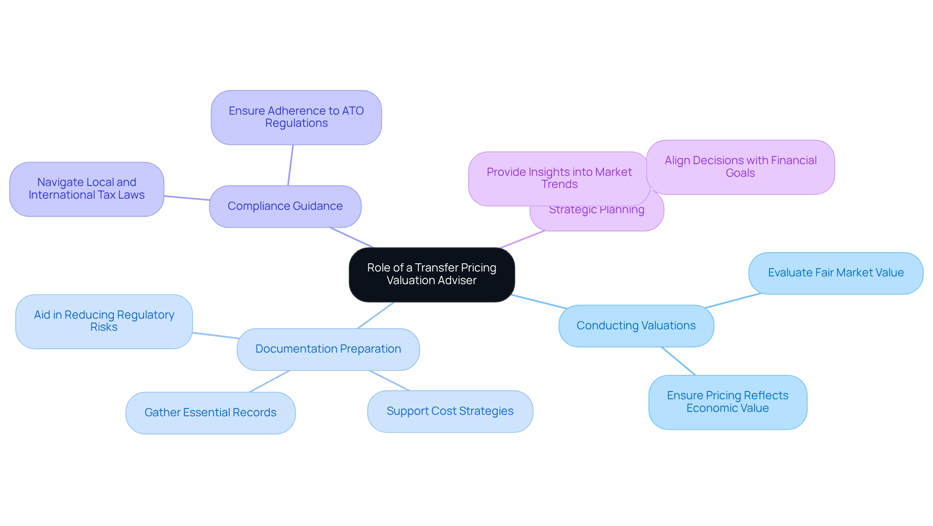 The central node represents the main role, while each branch shows a specific responsibility. The sub-branches provide further details on what each responsibility entails, helping you see how they all connect to the adviser's overall function. The central node represents the main role, while each branch shows a specific responsibility. The sub-branches provide further details on what each responsibility entails, helping you see how they all connect to the adviser's overall function.