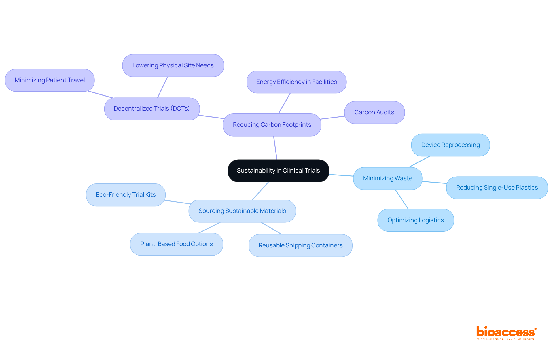 The center represents the main theme of sustainability, with branches showing specific strategies and their impacts. Each color-coded branch helps you easily identify different areas of focus.