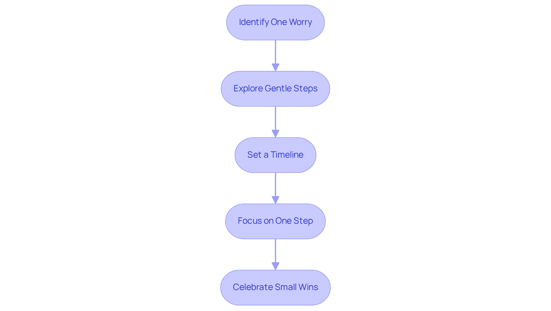 Each box represents a step you can take to manage your worries. Follow the arrows to see how to move from one step to the next, helping you break down your worries into manageable actions.