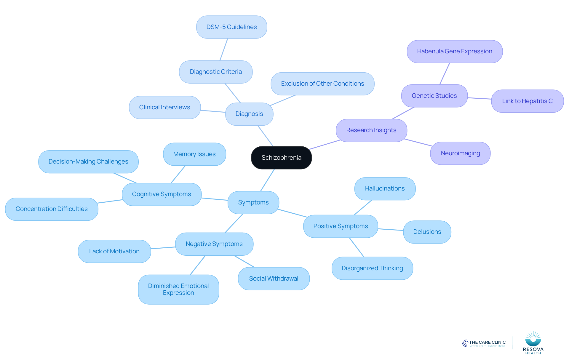 The central node represents schizophrenia, with branches showing symptoms and diagnostic methods. Each color-coded branch helps you see how different aspects relate to the overall understanding of the disorder. The central node represents schizophrenia, with branches showing symptoms and diagnostic methods. Each color-coded branch helps you see how different aspects relate to the overall understanding of the disorder.