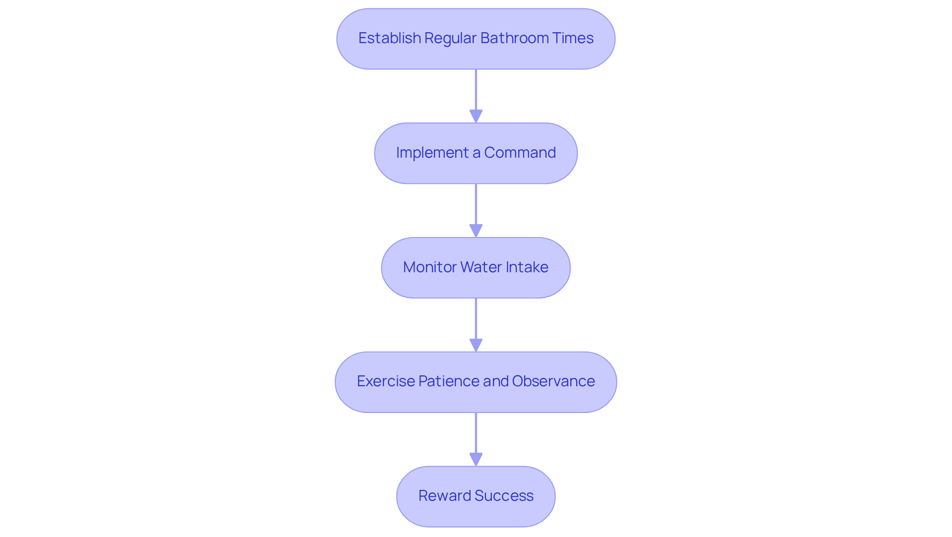 Each box represents a step in the potty training process. Follow the arrows to see how to guide your dog through each stage, from establishing a schedule to rewarding their successes.