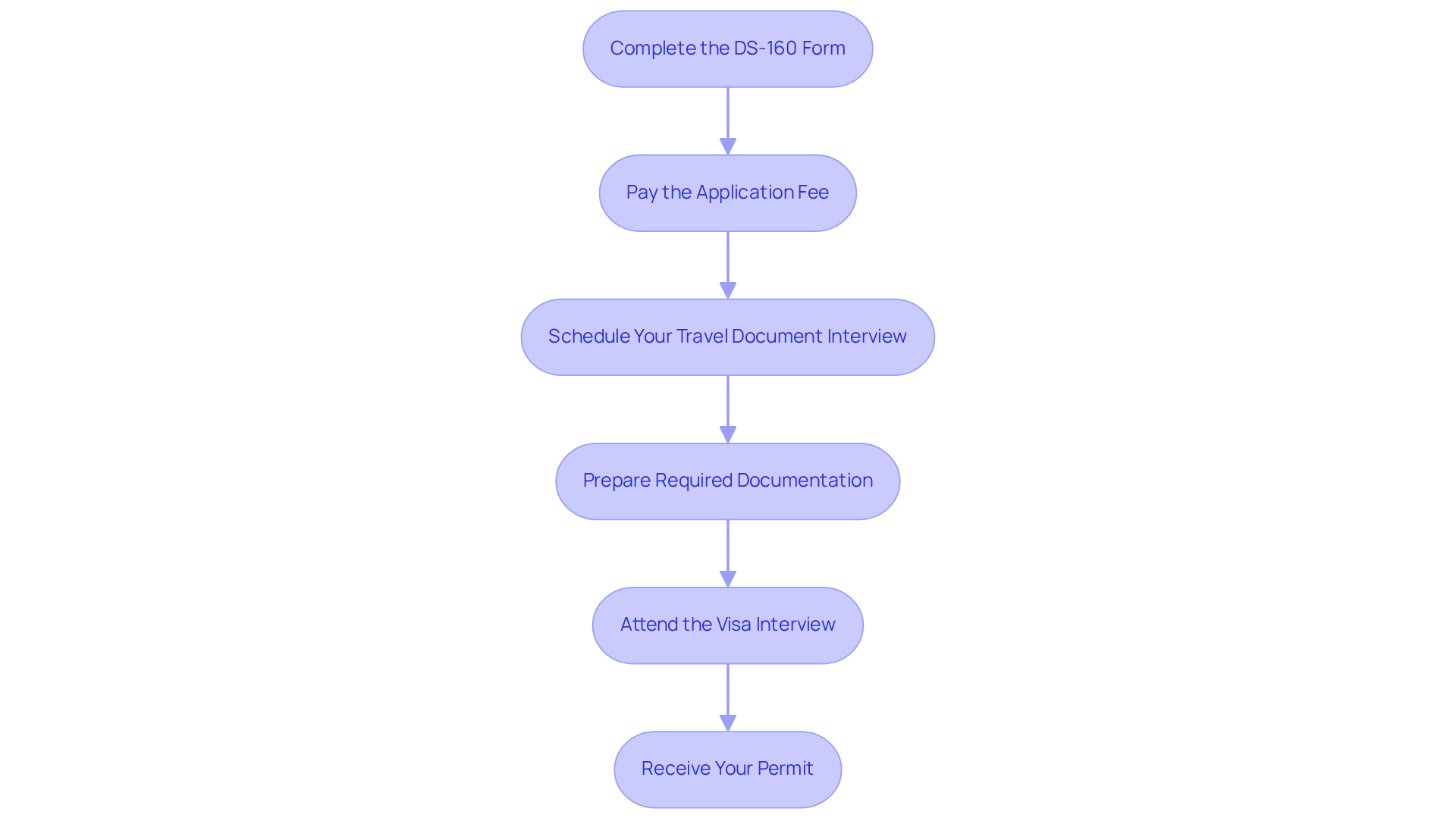 Each box represents a step you need to take to apply for a B-1 Visa. Follow the arrows to see how to move from one step to the next, ensuring you complete each part of the process. Each box represents a step you need to take to apply for a B-1 Visa. Follow the arrows to see how to move from one step to the next, ensuring you complete each part of the process.