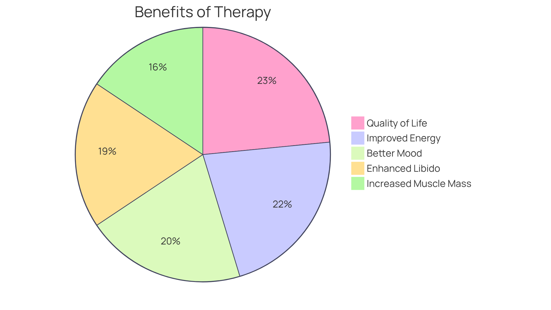 Each slice of the pie shows a different benefit of hormone pellet therapy. The bigger the slice, the more men reported experiencing that benefit. This helps you see how effective the therapy can be in improving various aspects of life. Each slice of the pie shows a different benefit of hormone pellet therapy. The bigger the slice, the more men reported experiencing that benefit. This helps you see how effective the therapy can be in improving various aspects of life.