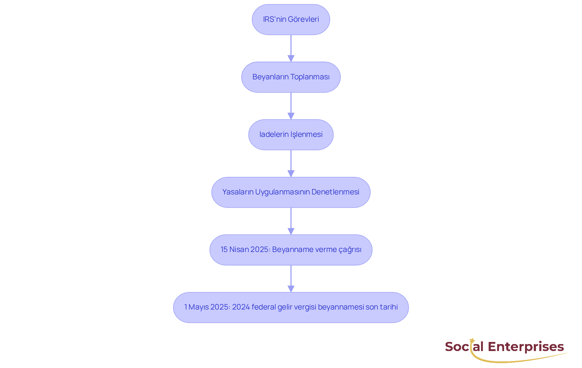 Her kutu, IRS'nin vergi yönetimi sürecindeki belirli bir aşamayı temsil eder. Oklar, sürecin nasıl ilerlediğini gösterir; tarihler, hangi eylemlerin ne zaman yapılması gerektiğini belirtir. Her kutu, IRS'nin vergi yönetimi sürecindeki belirli bir aşamayı temsil eder. Oklar, sürecin nasıl ilerlediğini gösterir; tarihler, hangi eylemlerin ne zaman yapılması gerektiğini belirtir.