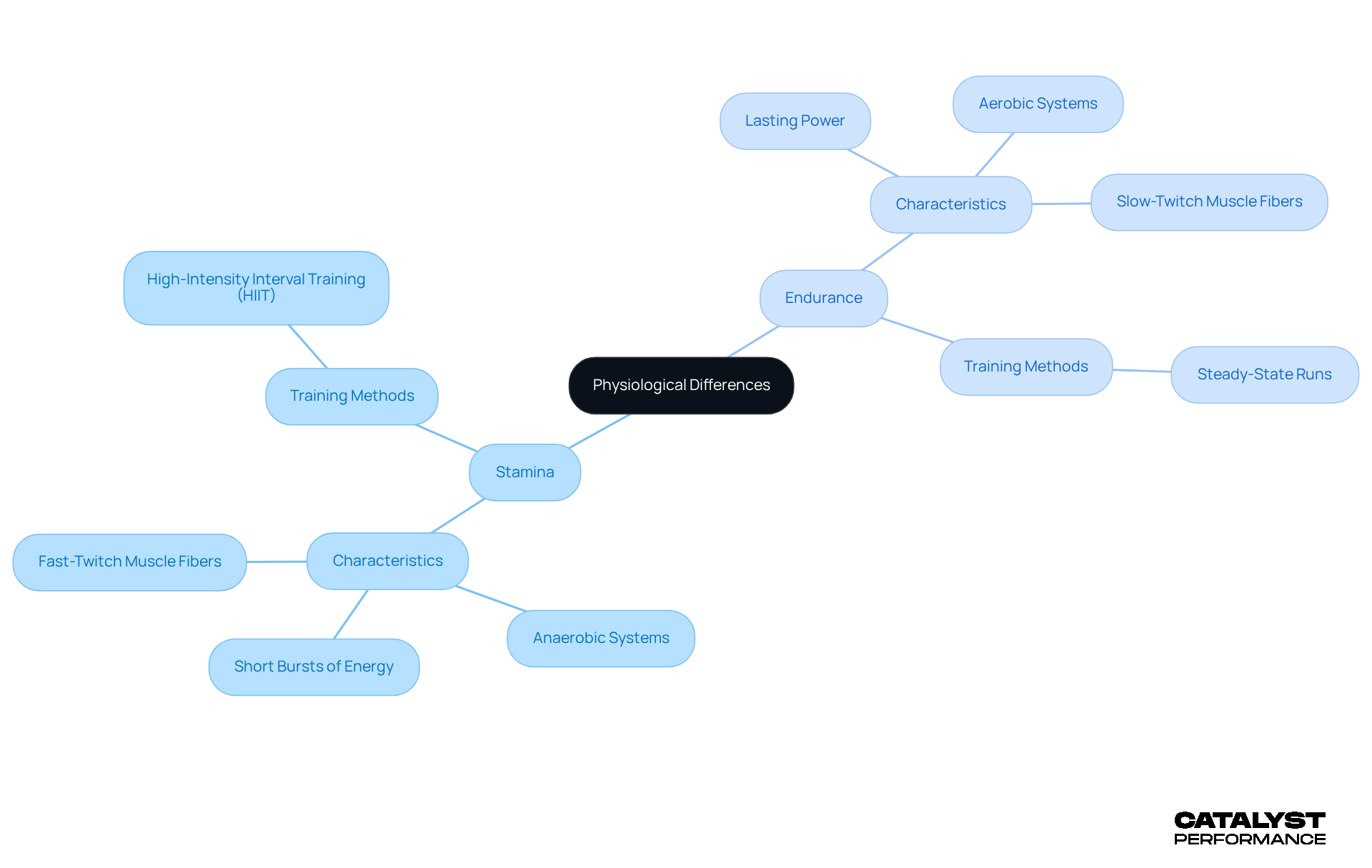 The central node represents the main topic, while the branches show the key differences and training methods for stamina and endurance. Each color-coded section helps you easily identify the characteristics and training approaches for each concept. The central node represents the main topic, while the branches show the key differences and training methods for stamina and endurance. Each color-coded section helps you easily identify the characteristics and training approaches for each concept.