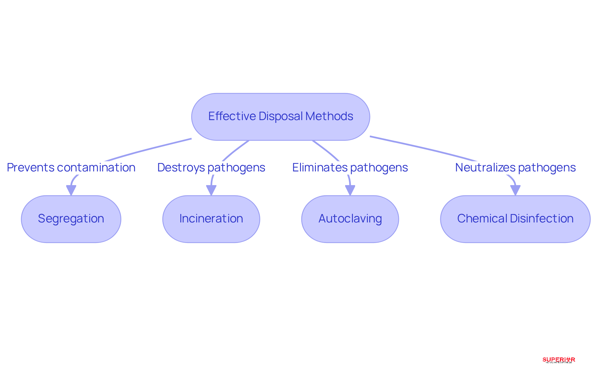 Each box represents a method for disposing of biohazardous waste. Follow the arrows to understand how each method works and its importance in ensuring safety and compliance.