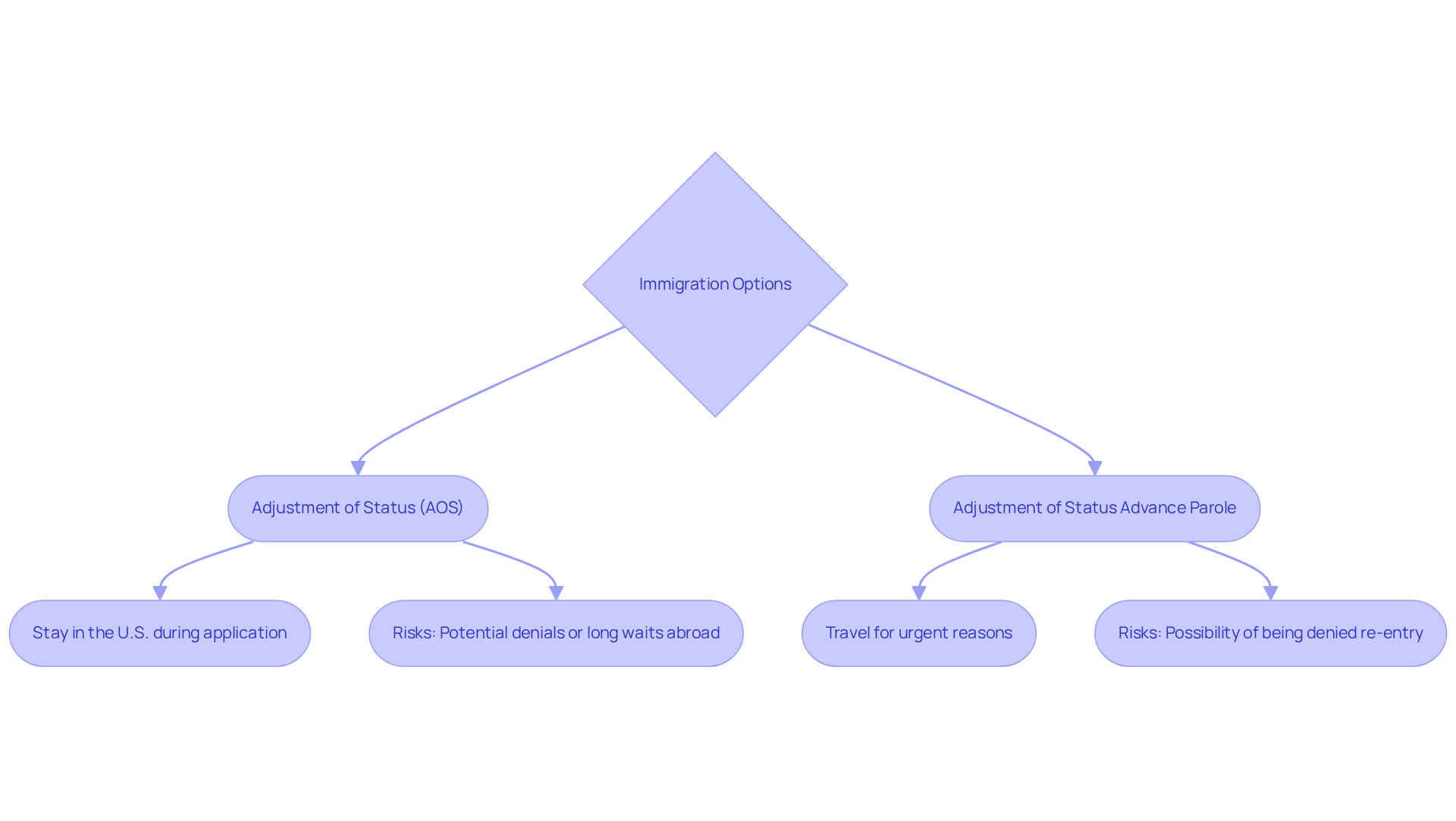 This flowchart helps you navigate your immigration choices. Start at the top with the main decision, then follow the arrows to see which option fits your situation best. Each path outlines what you can do and what to consider, making it easier to make informed decisions. This flowchart helps you navigate your immigration choices. Start at the top with the main decision, then follow the arrows to see which option fits your situation best. Each path outlines what you can do and what to consider, making it easier to make informed decisions.