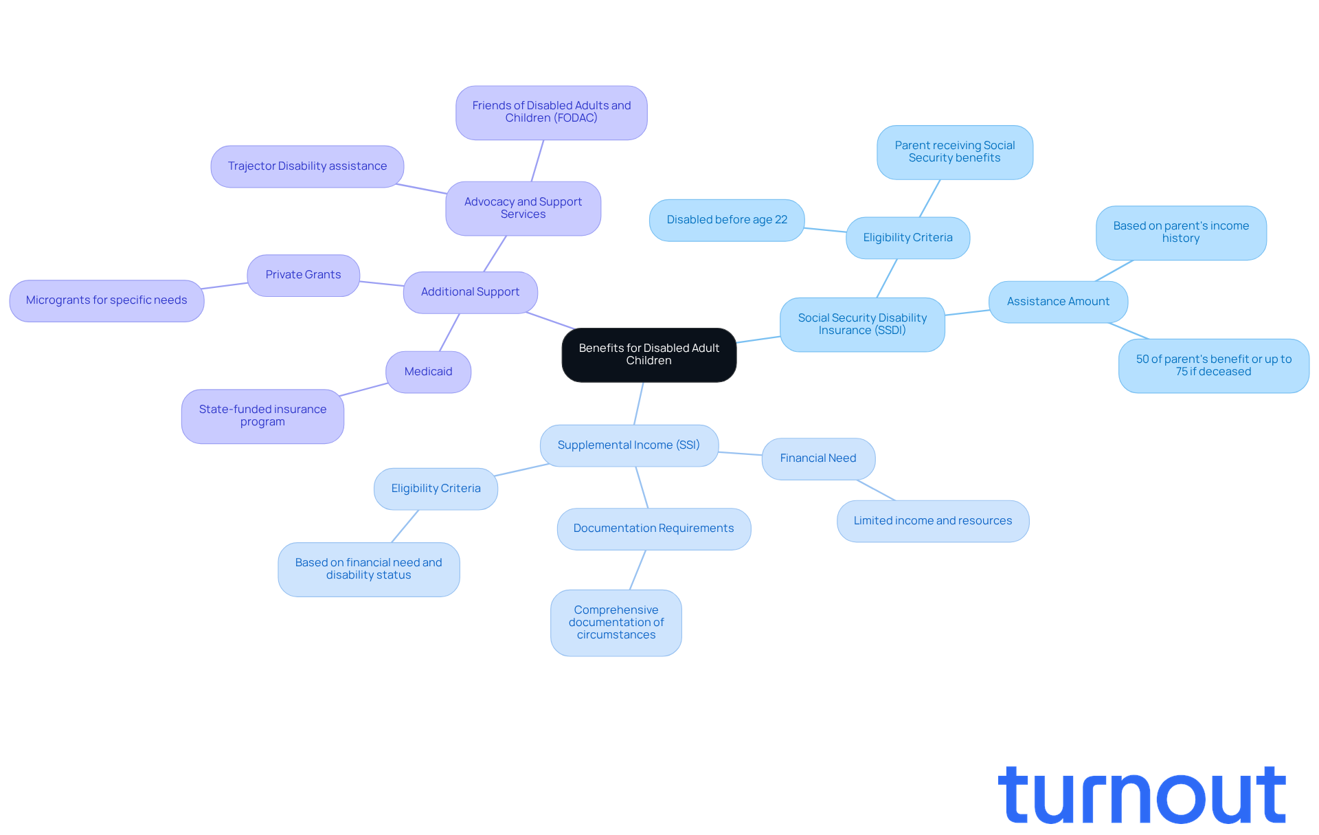 The central node represents the overall topic of benefits, while the branches show specific programs and their details. Each color-coded branch helps you quickly identify different types of support available. The central node represents the overall topic of benefits, while the branches show specific programs and their details. Each color-coded branch helps you quickly identify different types of support available.