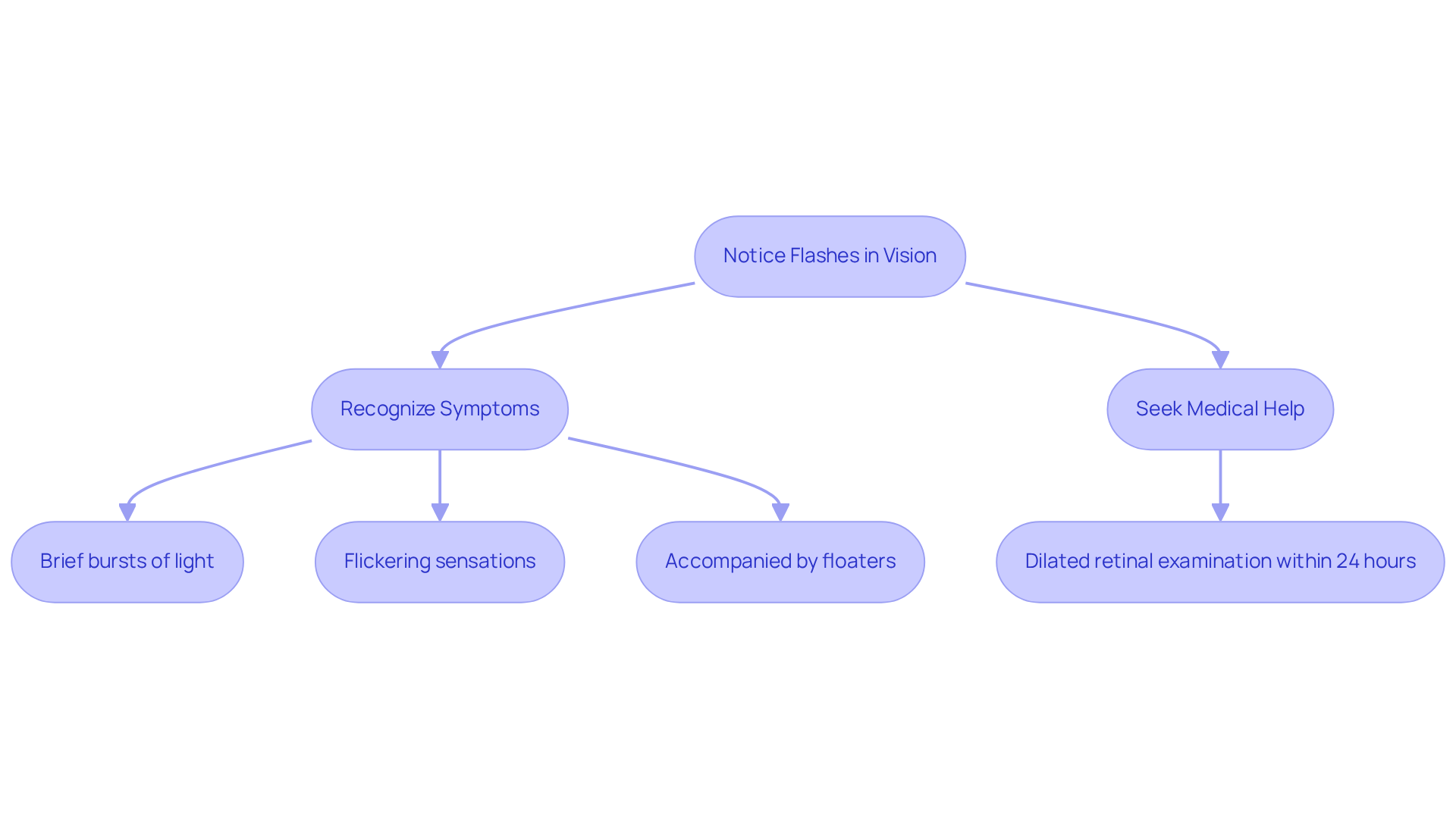 This flowchart guides you through what to do if you notice flashes in your vision. Start at the top and follow the arrows to understand the symptoms and the importance of seeking medical help.