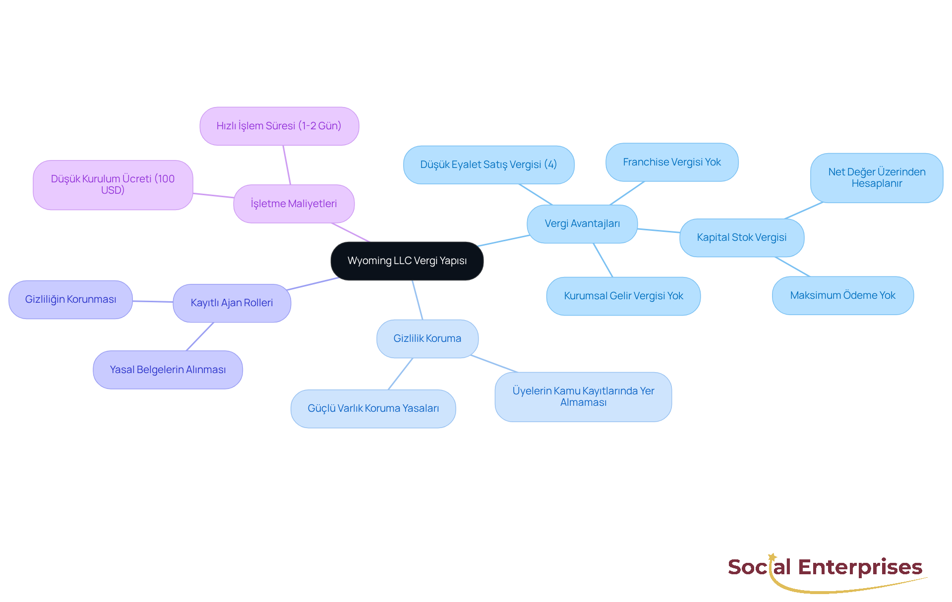 Bu mindmap, Wyoming LLC'lerinin vergi yapısını, avantajlarını ve önemli ilkelerini göstermek için tasarlandı. Merkezde ana başlık var, etrafında ise bu başlığa bağlı olan konular yer almakta. Her dal, belirli bir konu hakkında daha fazla bilgi sağlamak için açılabilir. Bu mindmap, Wyoming LLC'lerinin vergi yapısını, avantajlarını ve önemli ilkelerini göstermek için tasarlandı. Merkezde ana başlık var, etrafında ise bu başlığa bağlı olan konular yer almakta. Her dal, belirli bir konu hakkında daha fazla bilgi sağlamak için açılabilir.