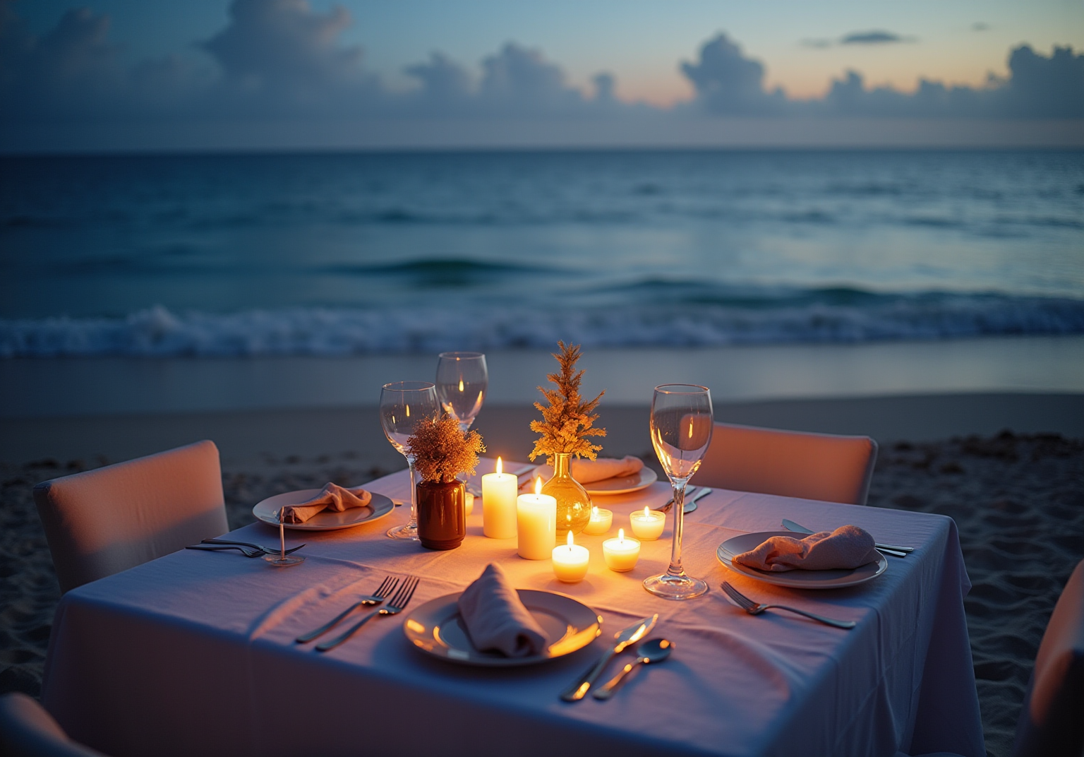 Romantic Beach Dinner at Sunset