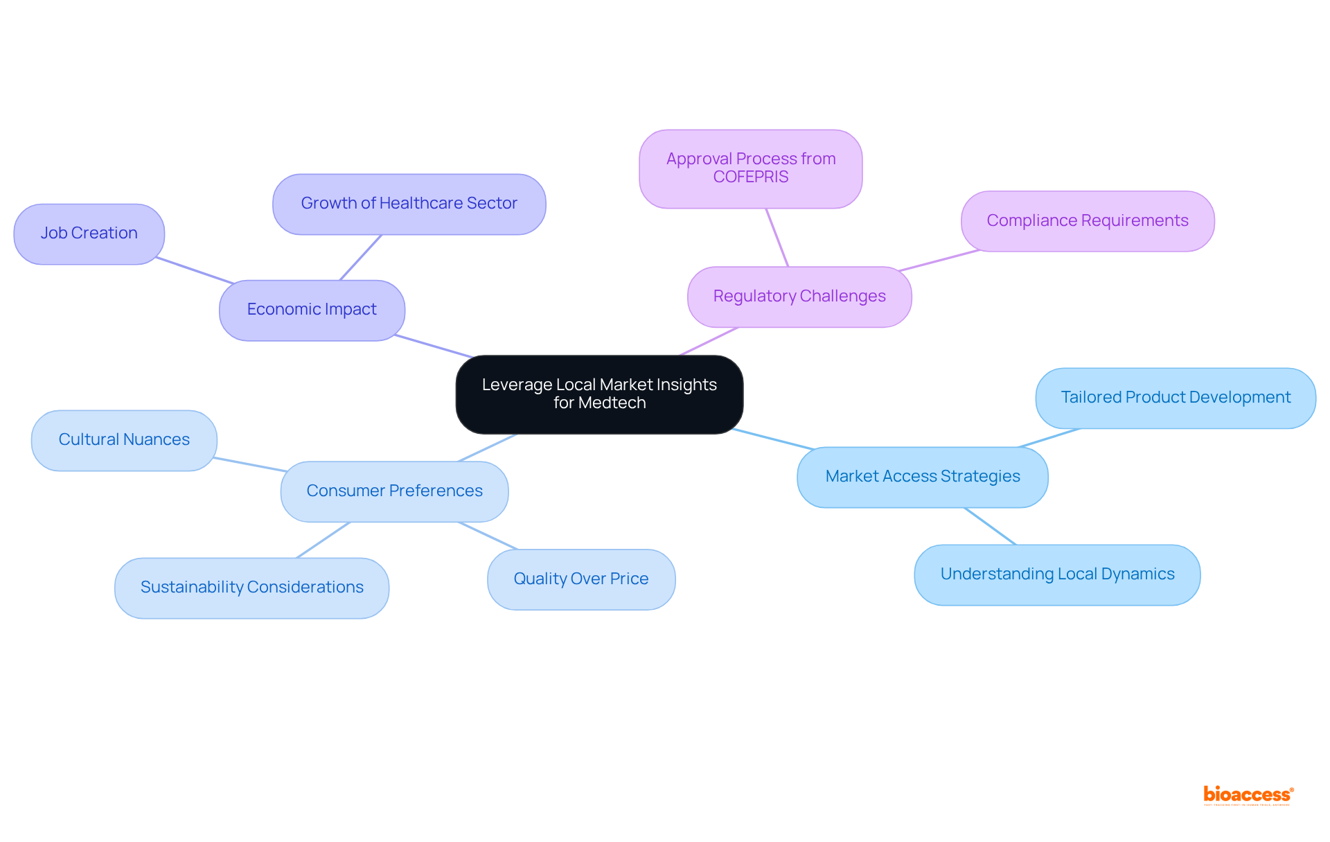 The center represents the main strategy, and the branches show different areas that companies must consider, like consumer preferences and regulatory hurdles. Each branch can be explored to understand its importance in tailoring products for Mexican consumers.
