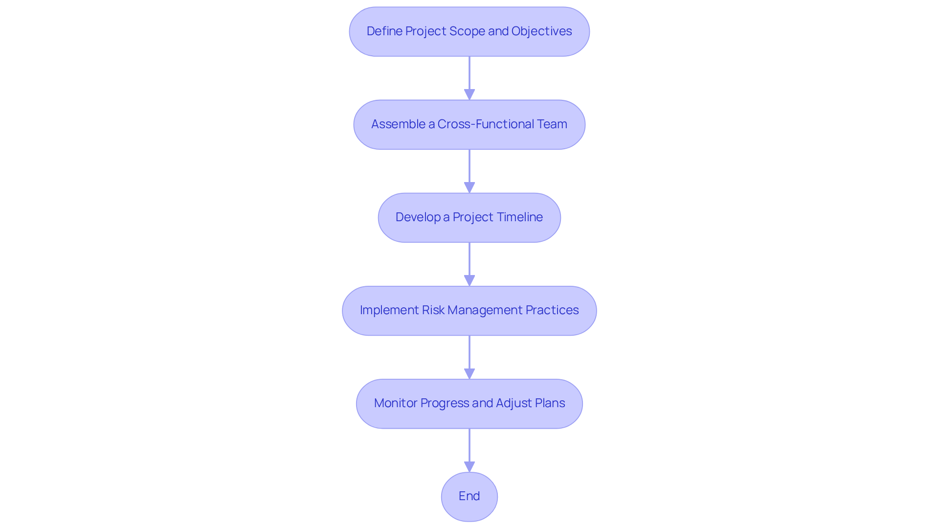 Each box represents a crucial step in the project management process. Follow the arrows to see how each step leads to the next, guiding you through effective project planning and management.