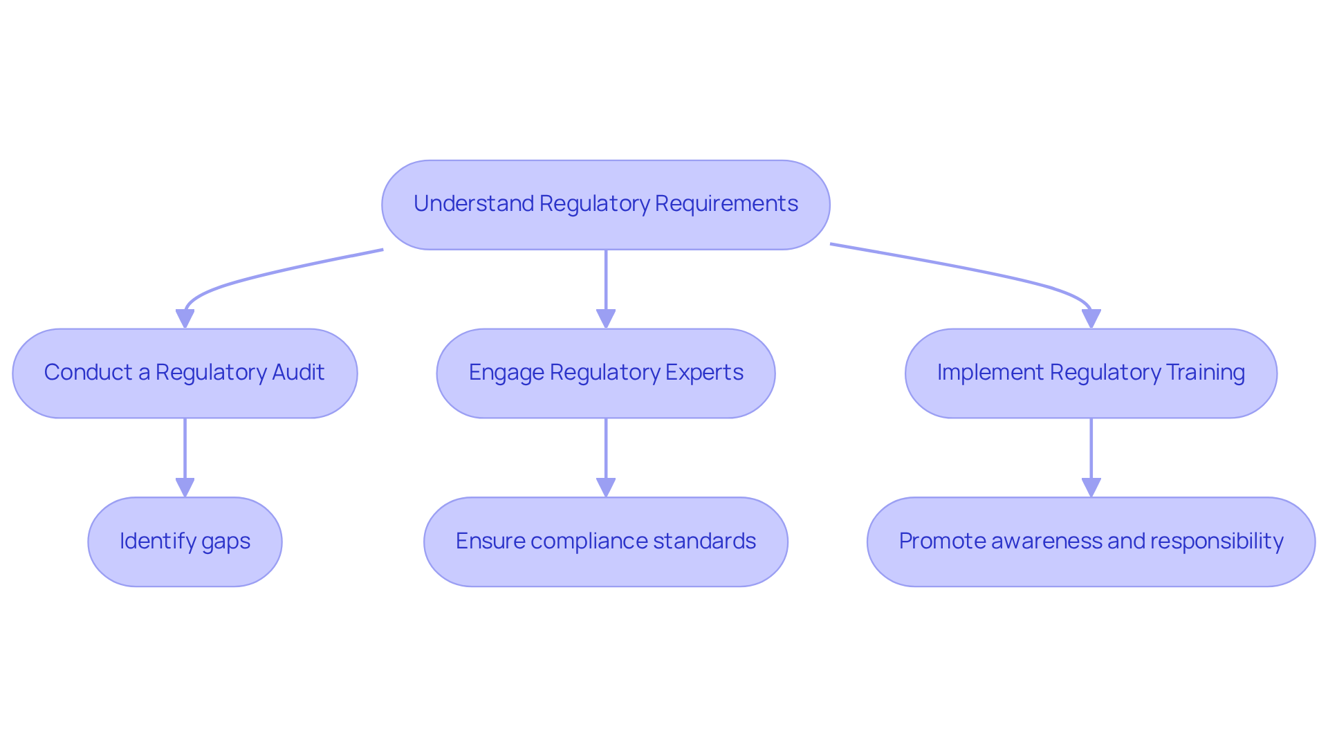Follow the arrows to see the steps organizations should take to ensure compliance with regulations. Each box represents an important action, and the notes provide quick insights into what each step entails.