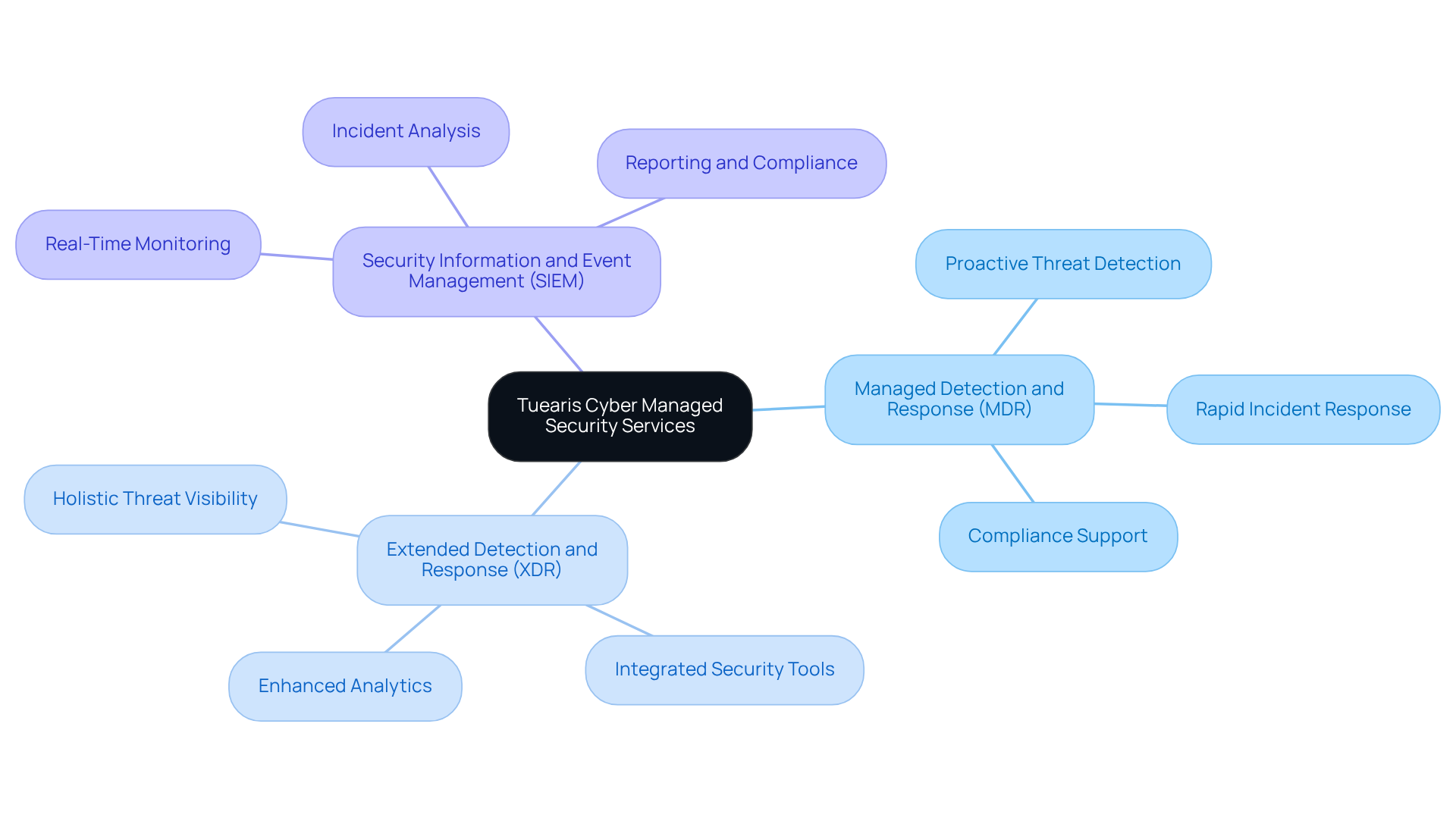 The central node represents the overall service offering, while the branches show the specific services provided. Each service is crucial for protecting healthcare organizations from cyber threats, and the sub-branches can highlight how they contribute to exposure management.
