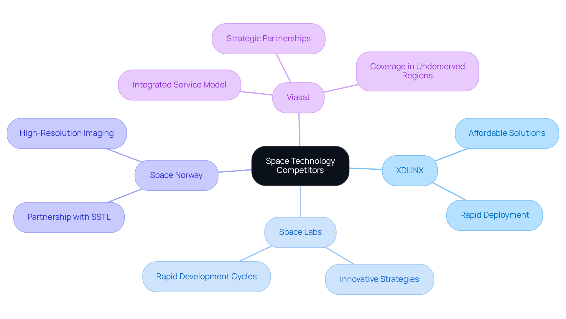 The central node represents the overall market, while each branch shows a different company. The sub-branches detail their unique strategies and innovations, helping you understand how they stand out in the competitive landscape. The central node represents the overall market, while each branch shows a different company. The sub-branches detail their unique strategies and innovations, helping you understand how they stand out in the competitive landscape.