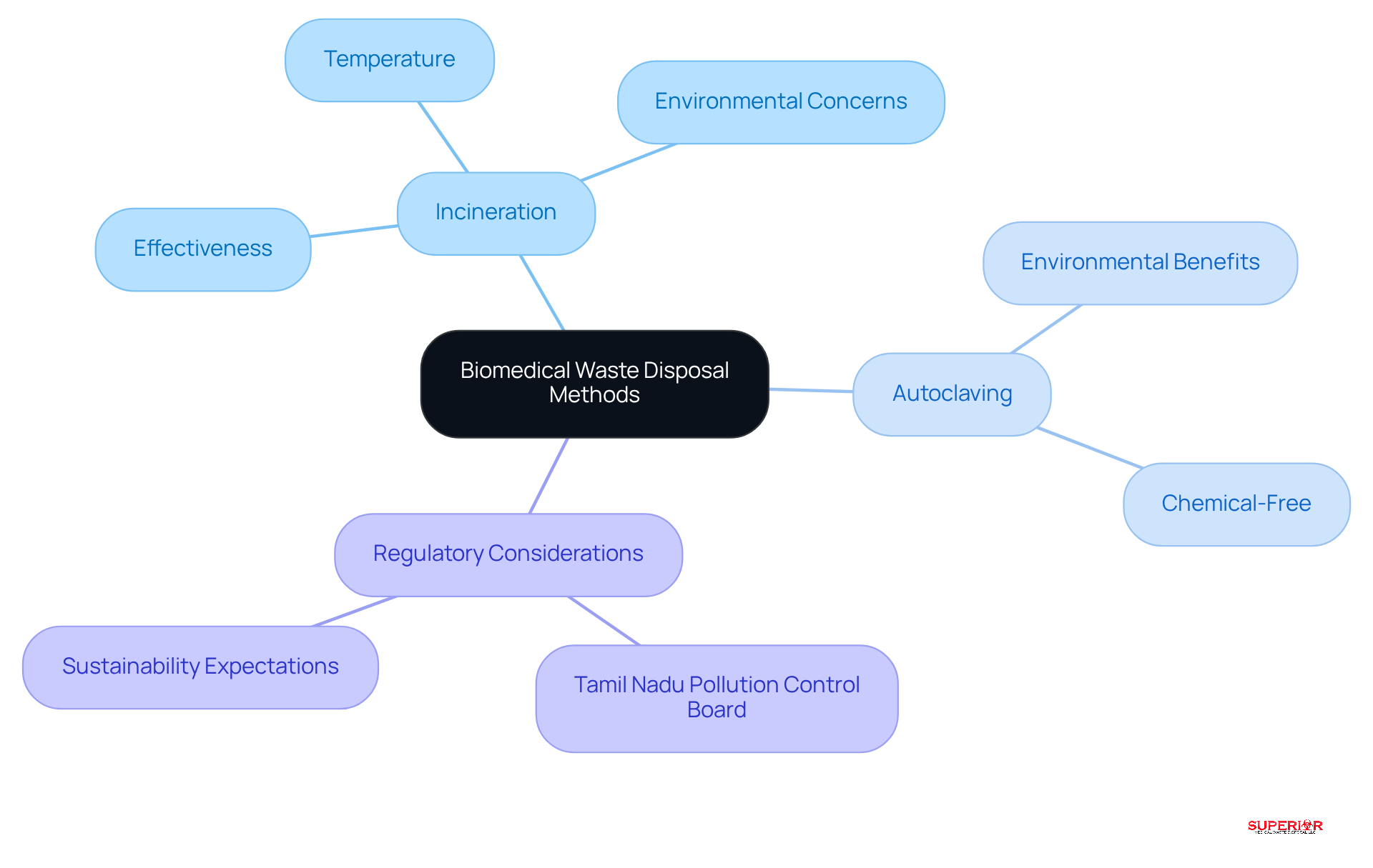 The central node represents the main topic, while the branches show different disposal methods and their key features. Each color-coded branch helps you easily identify the method and its implications. The central node represents the main topic, while the branches show different disposal methods and their key features. Each color-coded branch helps you easily identify the method and its implications.