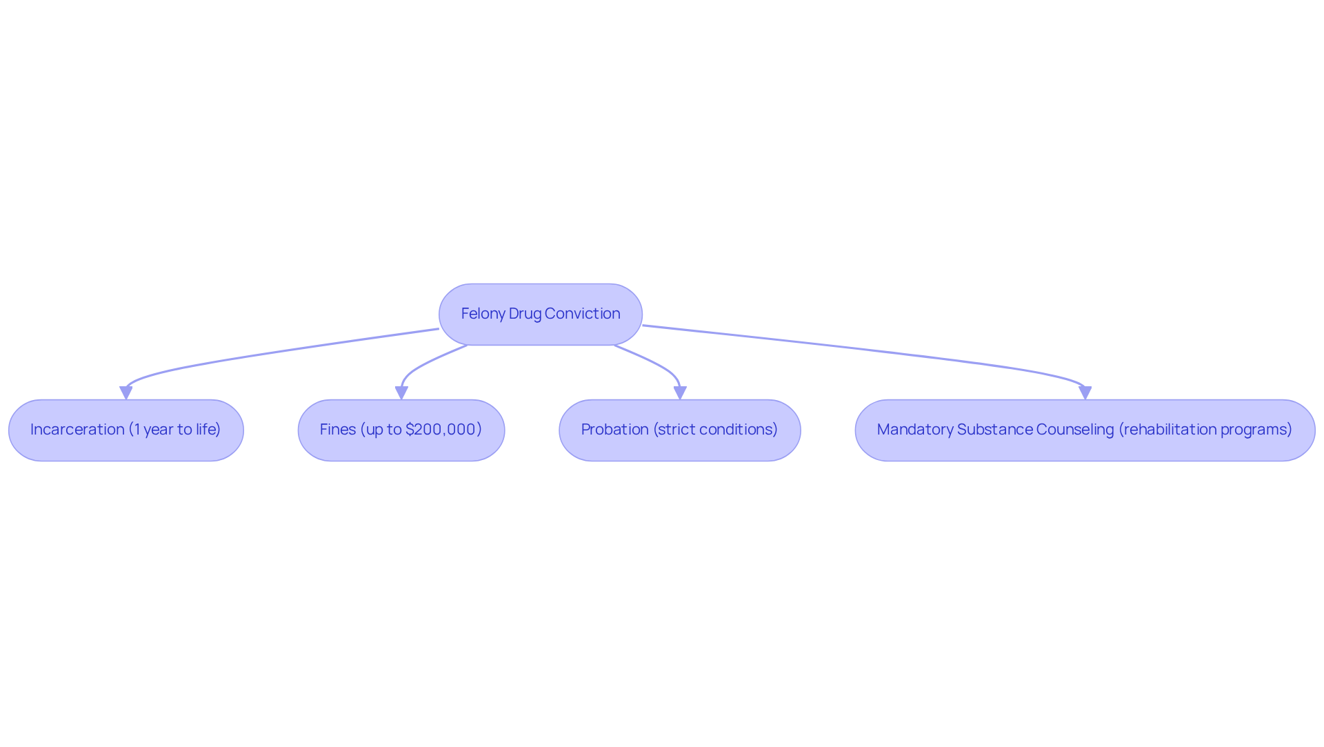 This flowchart shows the immediate legal consequences that someone might face after a felony drug conviction. Each box represents a different consequence, and the arrows illustrate how these consequences are connected to the conviction.