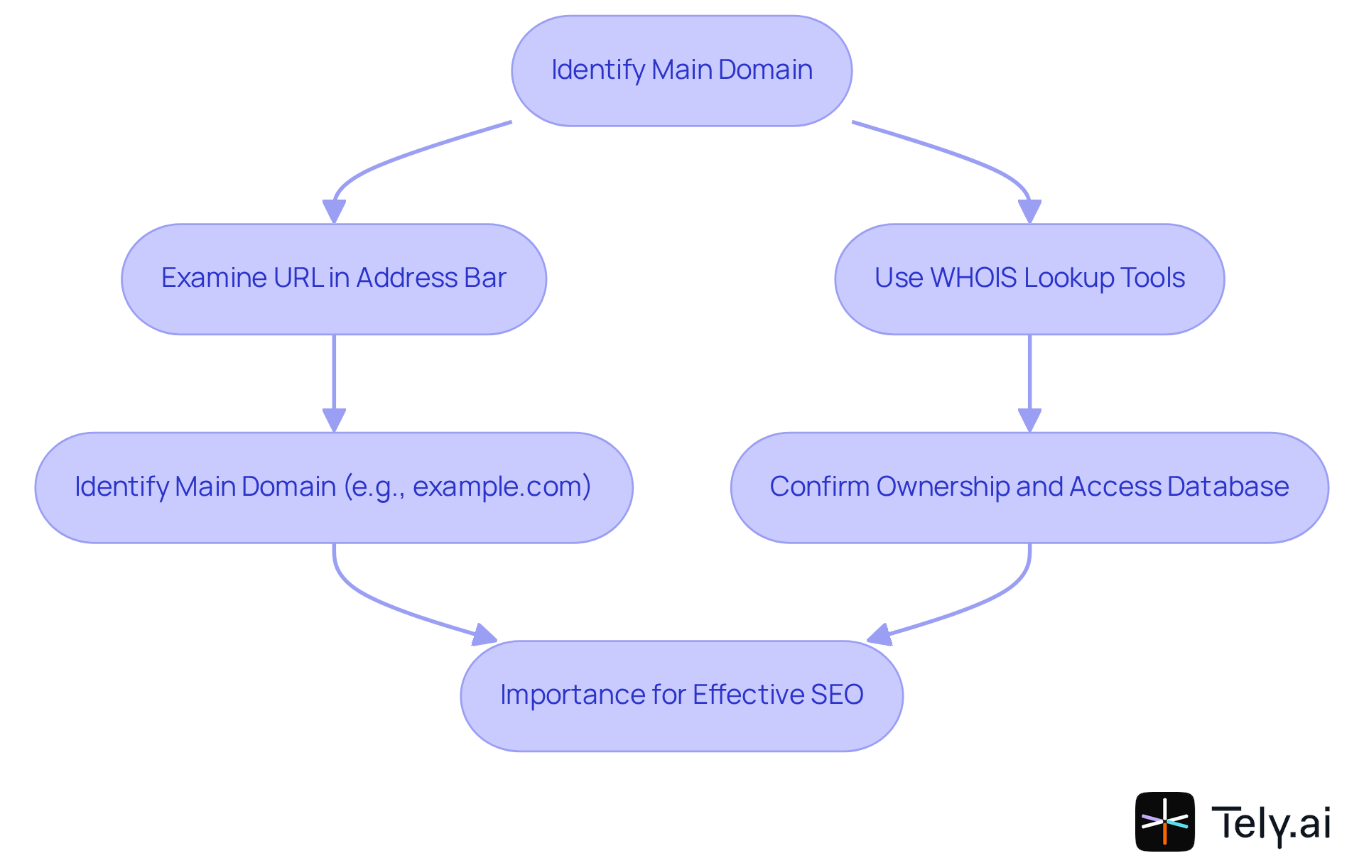 Follow the arrows to see how to identify the main domain. Start with checking the URL, then use WHOIS tools for verification. Each step is crucial for effective SEO.