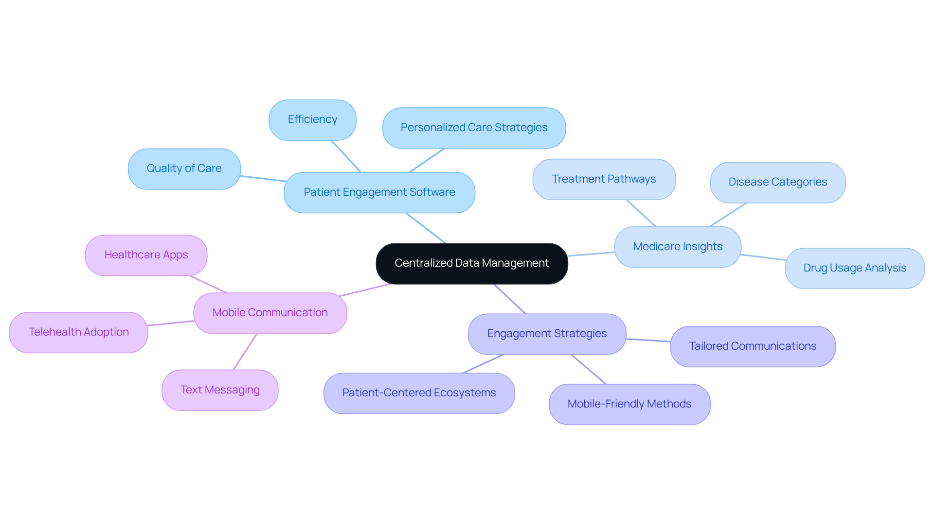 The central node represents the main theme, with branches showing various aspects of patient engagement and data management. Each branch helps you understand how different elements contribute to enhancing patient care.