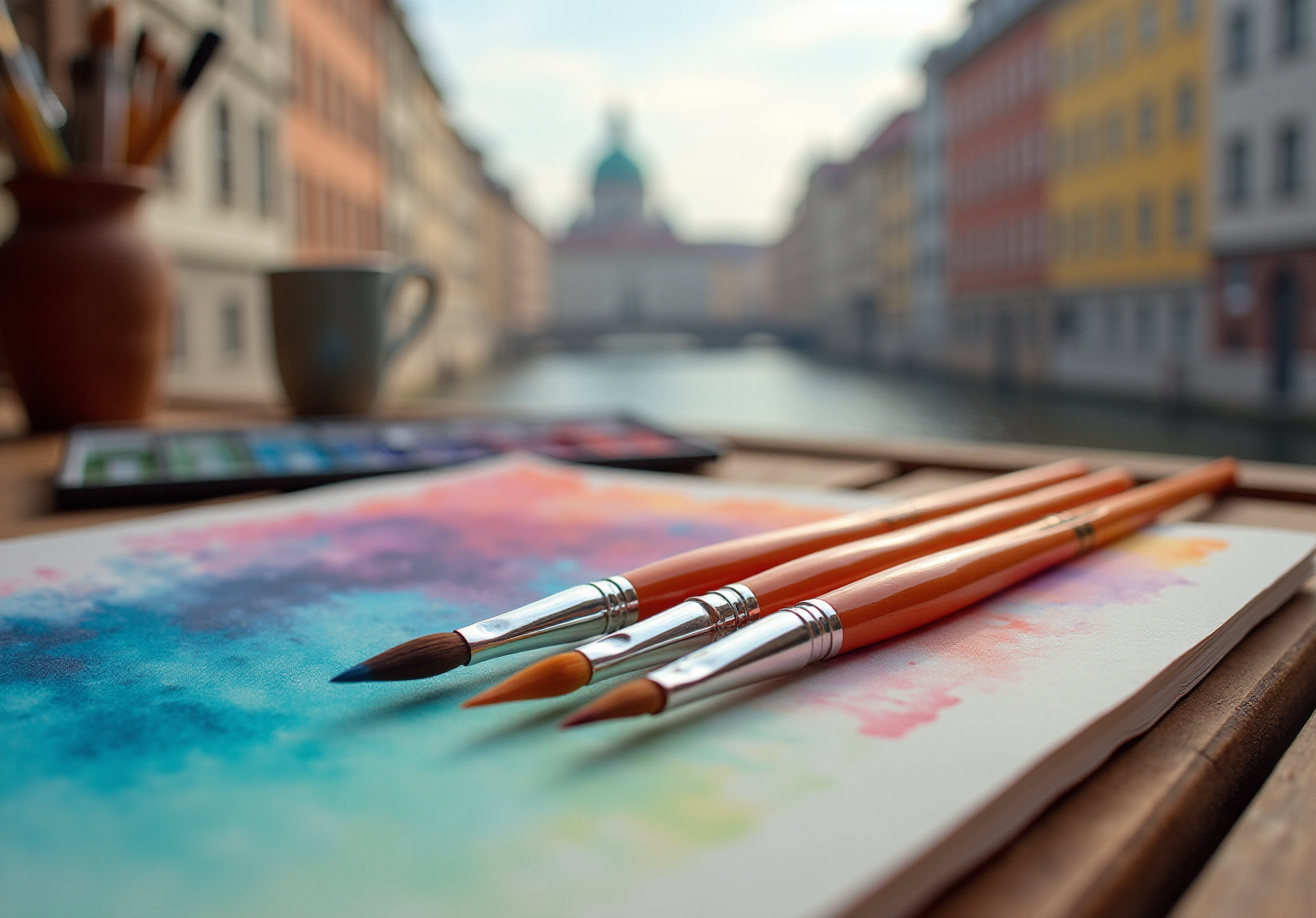Custom Watercolor Brushes in Artistic Setting
